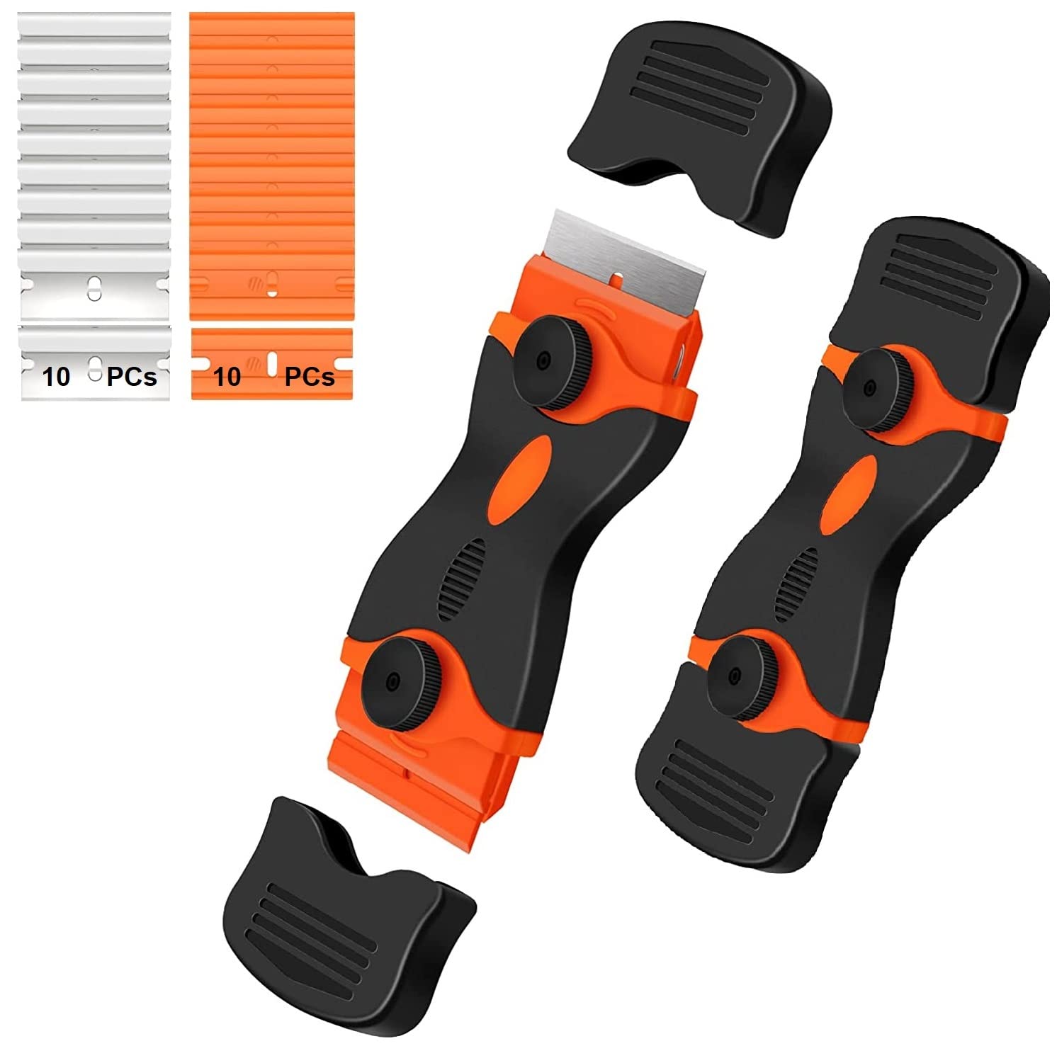 CANOPUS Double Edged Razor Scraper (1pc) with 10 Metal and 10 Plastic Razor Blades, Glass Scraper, Ceramic Hob Scraper, Plastic Scraper for Scraping Stickers, Labels, Decals from Windshields, Windows