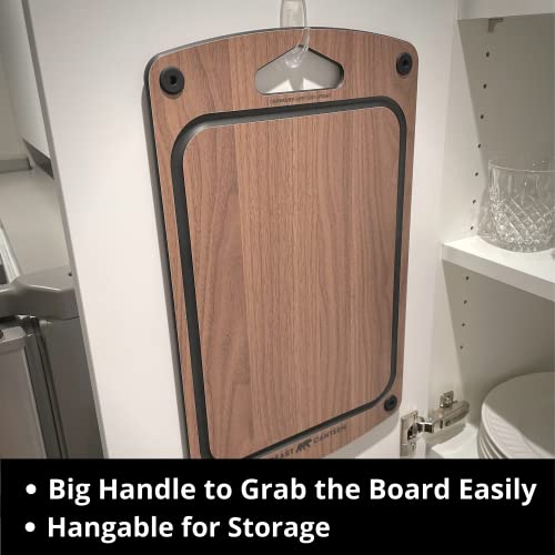 Beast Canteen Dishwasher Safe Cutting Board, Made of Wood Fiber Composite, BPA Free, Non-Slip Rubber Feet, Juice Groove, Handle, Walnut Color, Thin, Large, Cut Meat, Cheese, Fruit, Steak