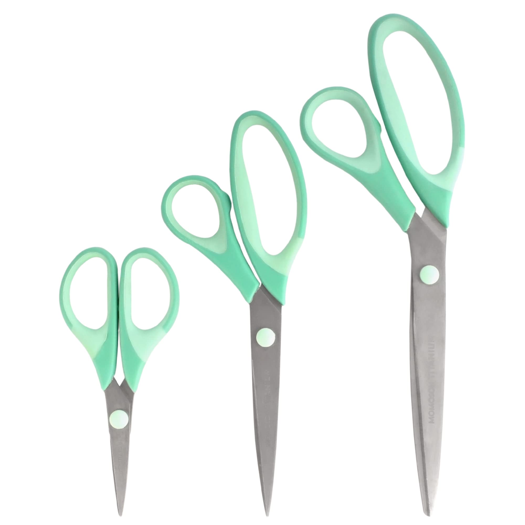 BambooMN Titanium Softgrip Scissors Set for Sewing, Arts, Crafts, Office - 1 set of 3 - Mint Green