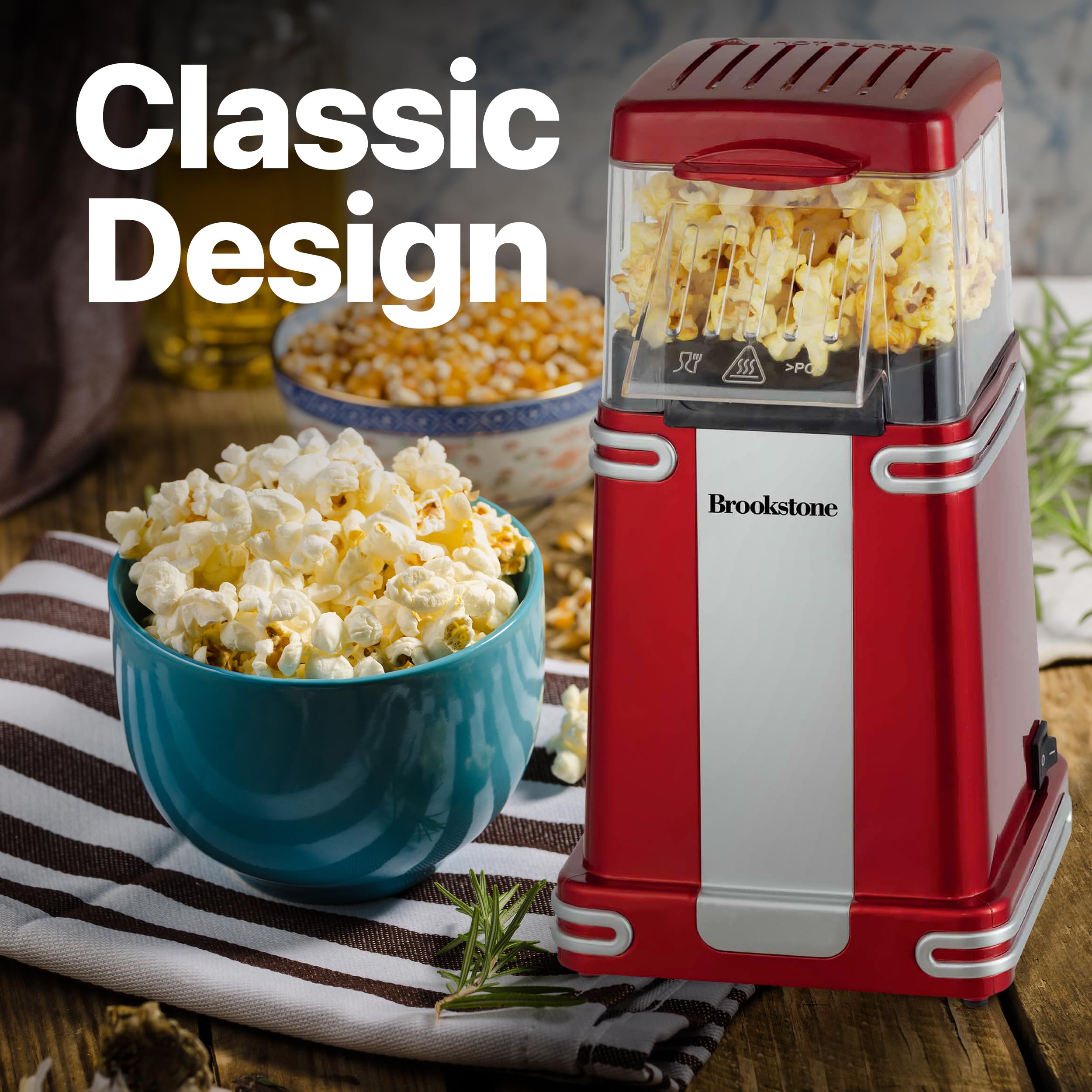 Brookstone Classic Style Popcorn Machine, Air Popper Popcorn Maker Machine Electric, Nostalgia Movie Theatre Popcorn Style, Makes 2 Cups, No Oil, Food Safe, Nostalgia Popcorn Maker, Holiday Gift