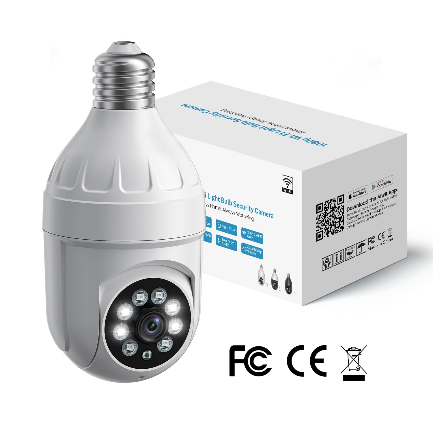 ALPHAPEACH 1080P Smart Light Bulb Home Security Camera Outdoor, Color Night Vision, AI Human Detection, 2-Way Audio, Cloud Storage, 355-degree Rotation, Indoor Surveillance, 2.4GHz WiFi