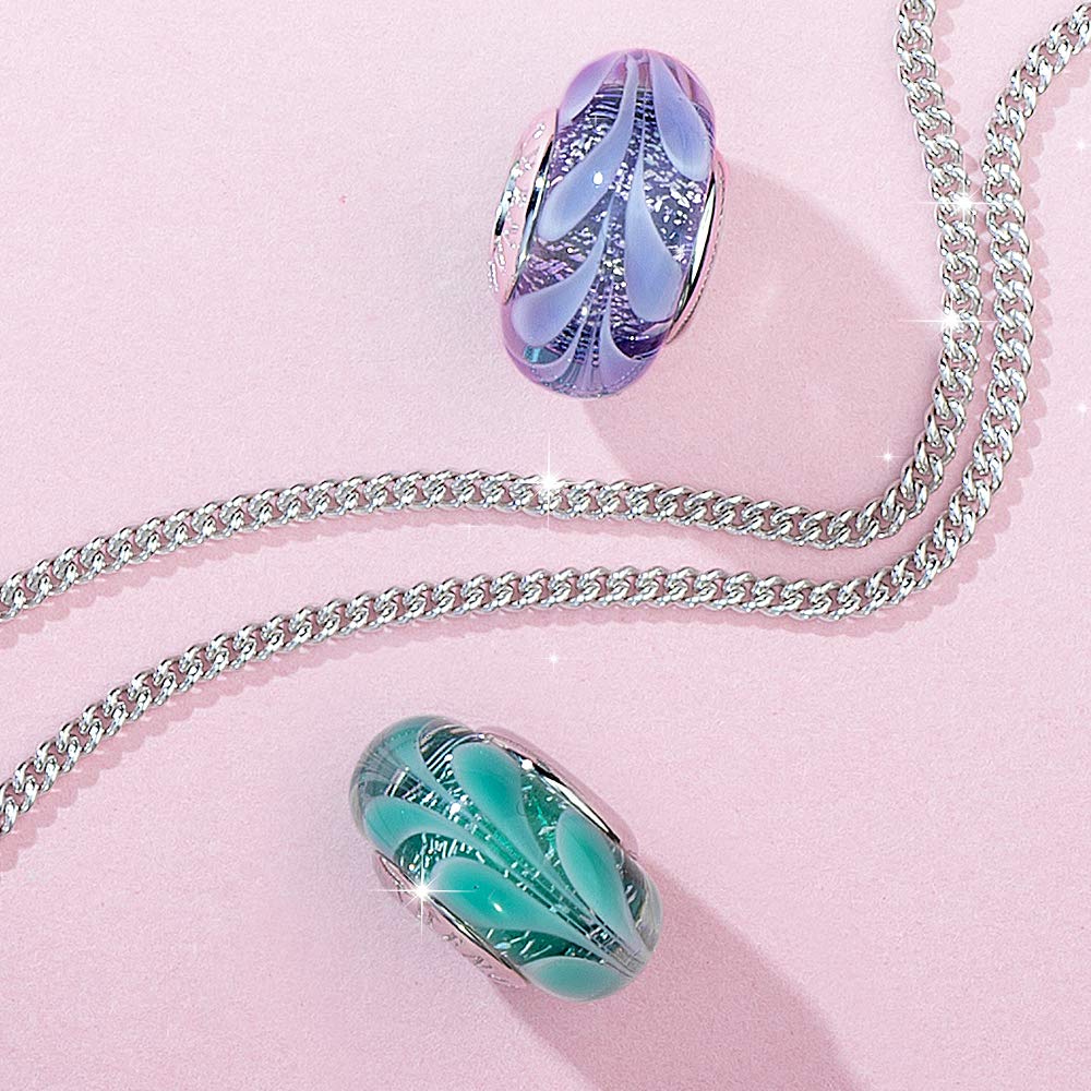 ATHENAIE Murano Glass 925 Sterling Silver Hawaiian Charms Leaf Bead for Bracelet Purple