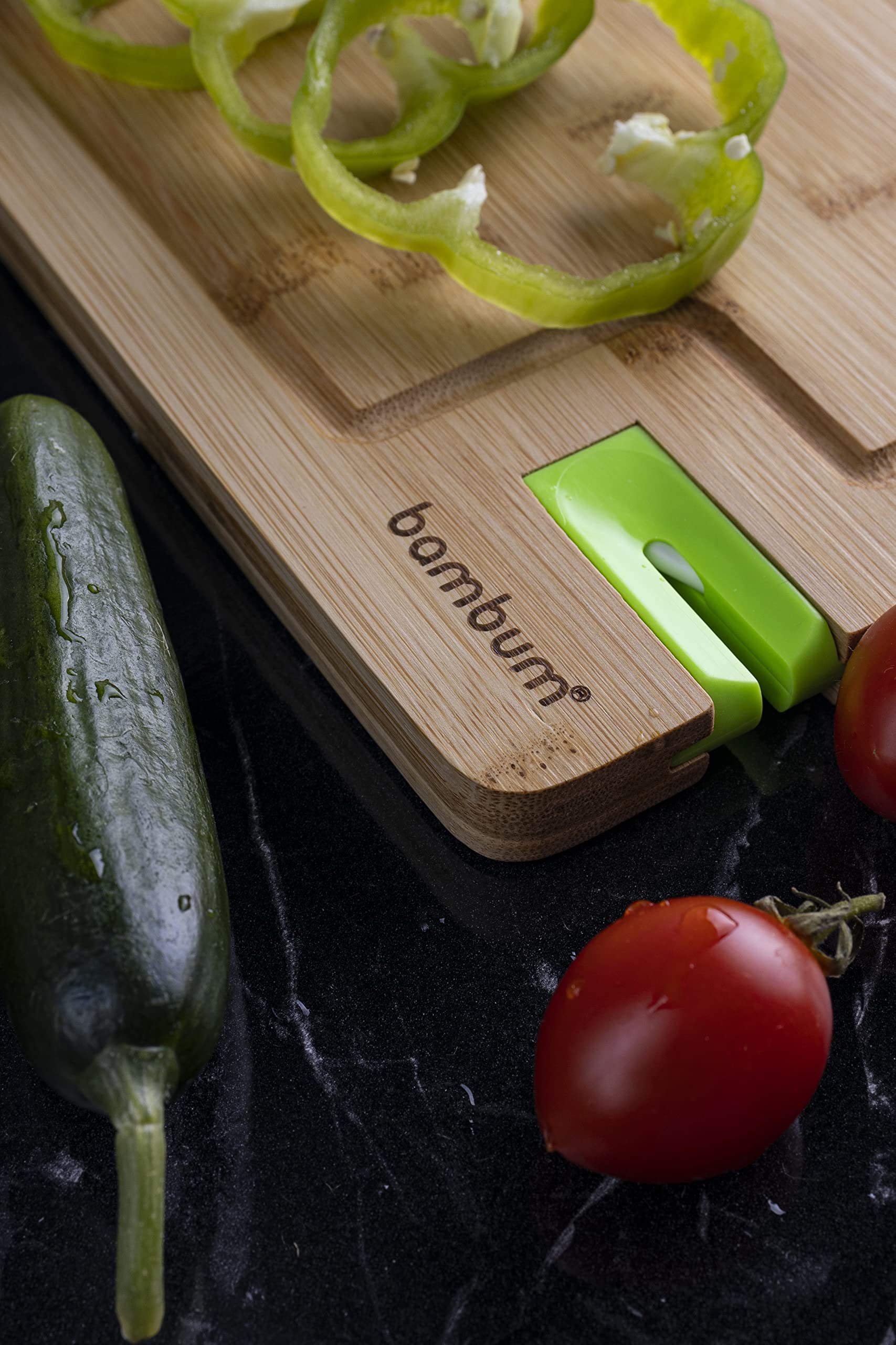 Bambum Livada - Bamboo Cutting Board with Built-In Knife Sharpener, Cutting Board with Juice Groove and Handle