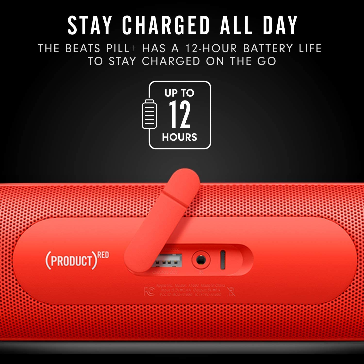Beats Pill+ Plus Portable Wireless/Bluetooth Speaker in Red (Comes with Charging Cable)