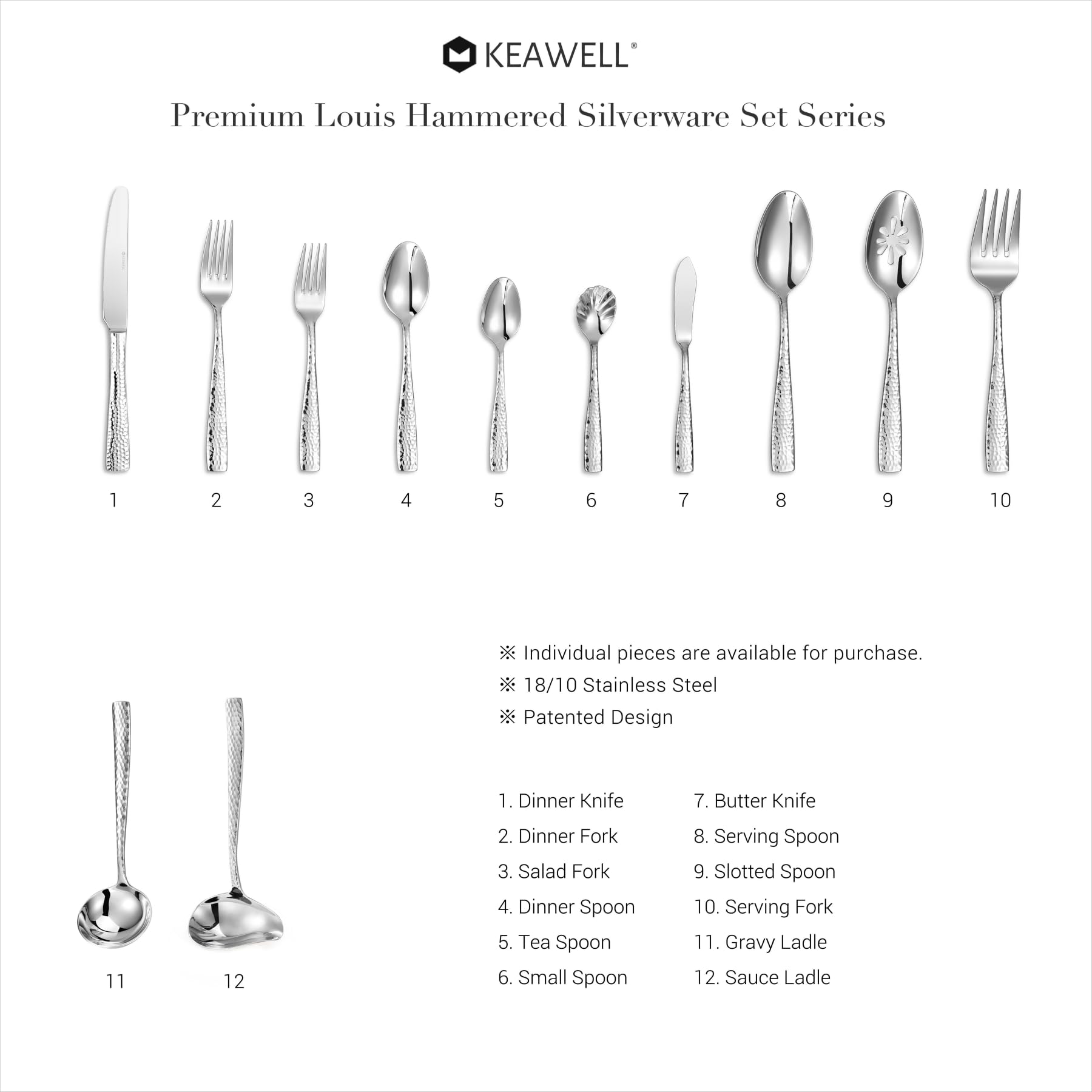 KEAWELL Premium Louis Tea Spoons Set of 4, 18/10 Stainless Steel, 6.1" Fine Spoon Set with Squared Edge, Coffee Espresso Demitasse Vintage Sugar Spoon, Dishwasher Safe (Hammered)
