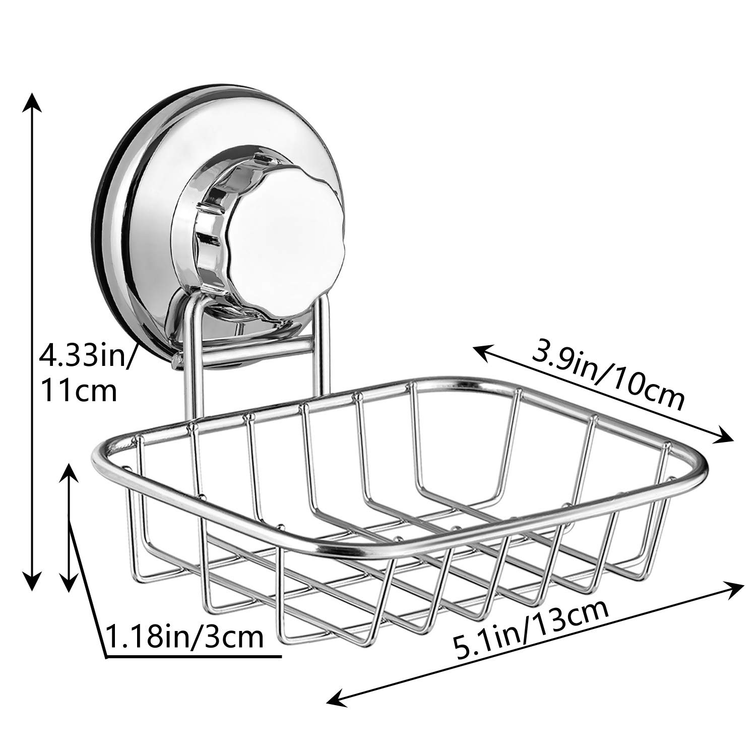 ARCCI Bar Soap Holder for Shower Wall, Stainless Steel Strong Vacuum Suction Cup Shower Soap Dish, Rustproof Wall Mouted Square Soap Sponge Holder Tray for Bathroom & Kitchen Sink