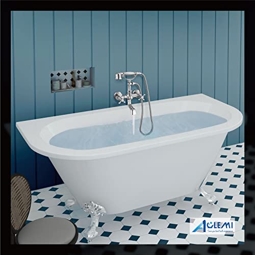 Aolemi Wall Mount Bathtub Faucet with Handheld Shower Polish Chrome Double Cross Handle Mixer Tap with Telephone Shaped Hand Sprayer Vintage Tub Filler