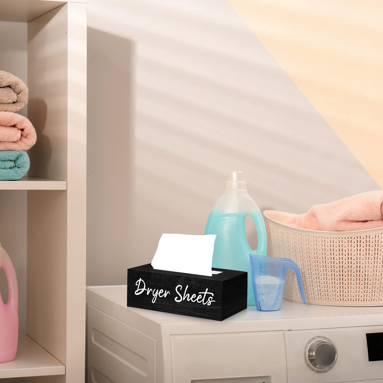 Blulu Dryer Sheet Holder for Laundry Room Wooden Dryer Sheet Container Dryer Sheets Dispenser Box Wooden Container Modern for Organizing Fabric Laundry Pods, 7.87 x 4.72 x 2.75 Inches