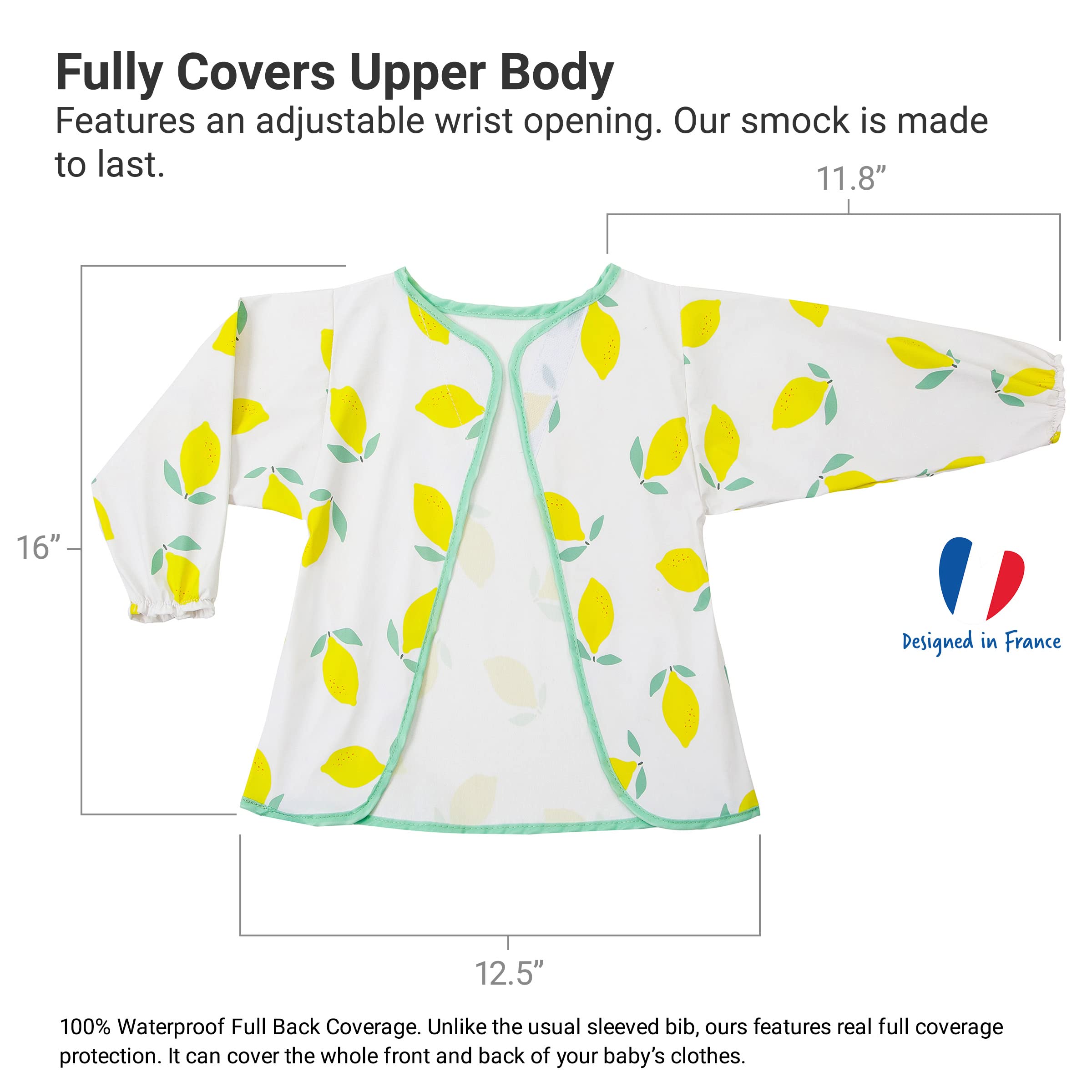 BabyToLove Smart Smock | Waterproof Coverall | Stay Clean, Mom’s Favorite | Mealtime and Activity Coverup | Happy Lemon