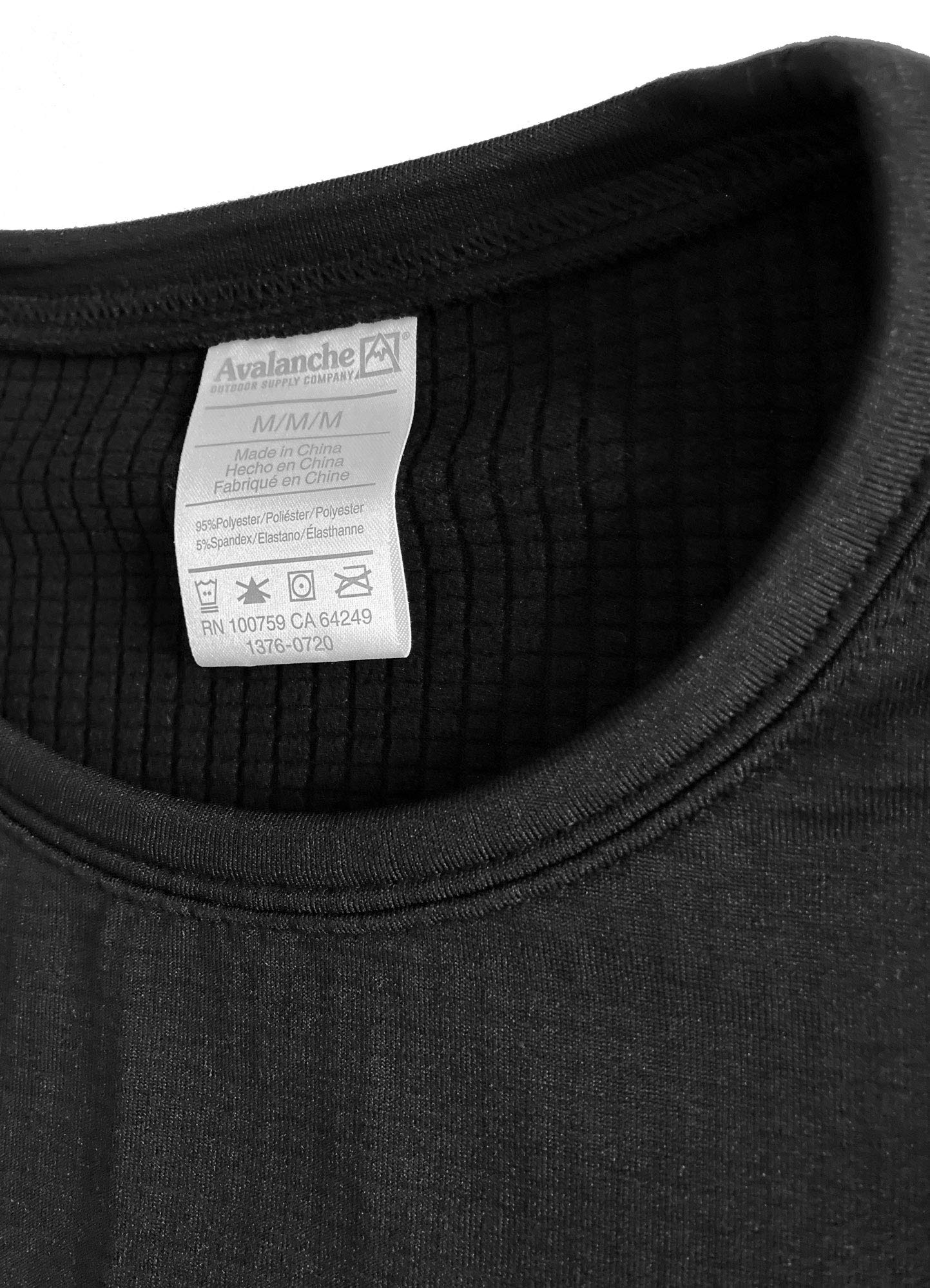 Avalanche Men's Moisture Wicking Crewneck Grid Fleece Long Sleeve Base Layer Top Black L