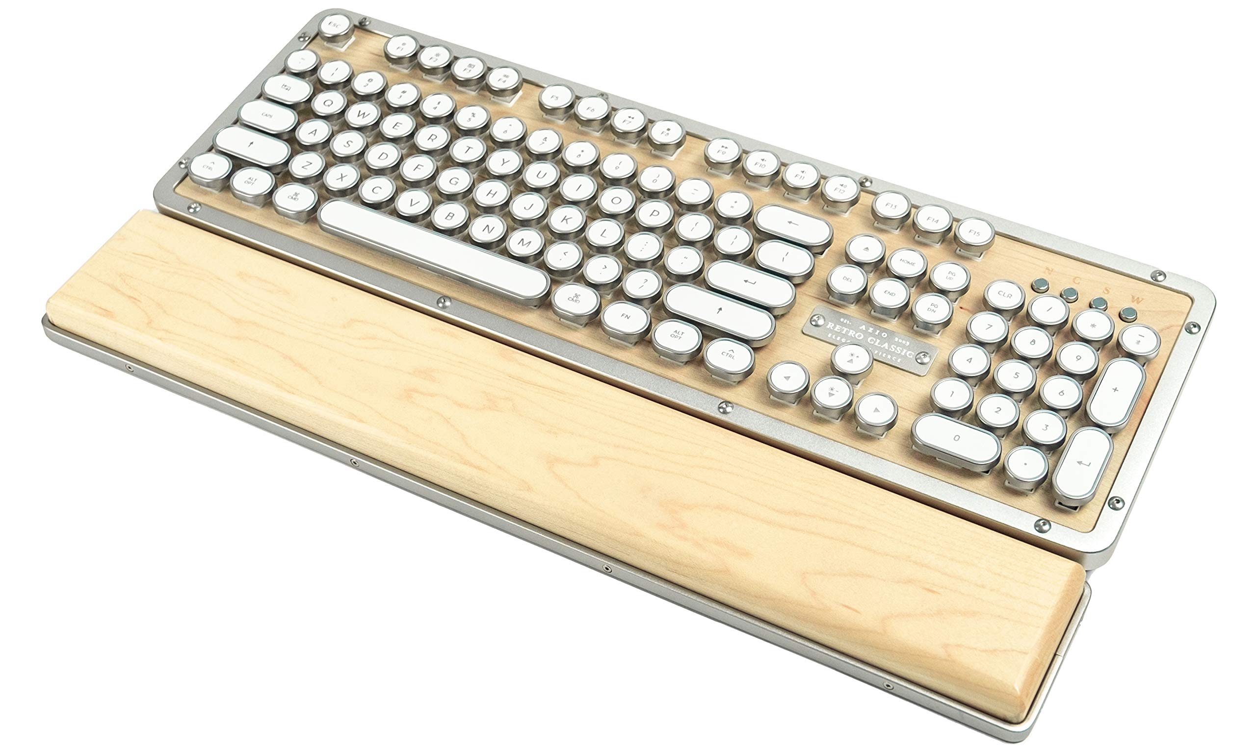 Azio Retro Classic Bluetooth (Maple) - Wireless/USB Wired Maple Wood Vintage Backlit Mechanical Keyboard for PC/Mac (MK-RETRO-BT-W-02-US)