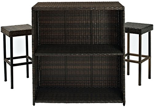 Crosley Furniture Palm Harbor 3-Piece Wicker Outdoor Bar Set with Two Stools for Backyard, Patio, Deck, Balcony, Brown
