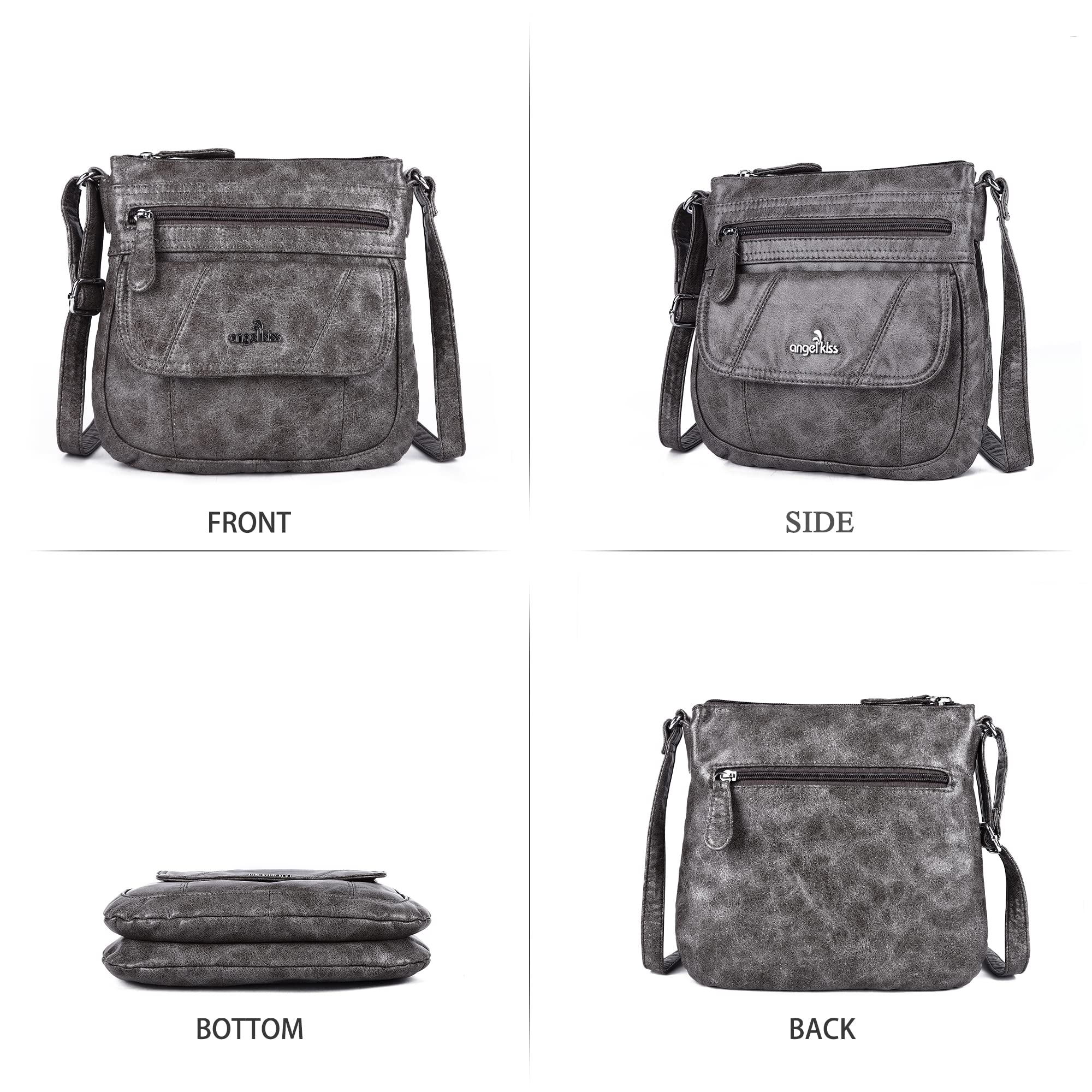 Angelkiss Small Womens Crossbody Bag Leather Shoulder Purse for Women Hobo Bag with Adjustable Shoulder Strap(Grey)