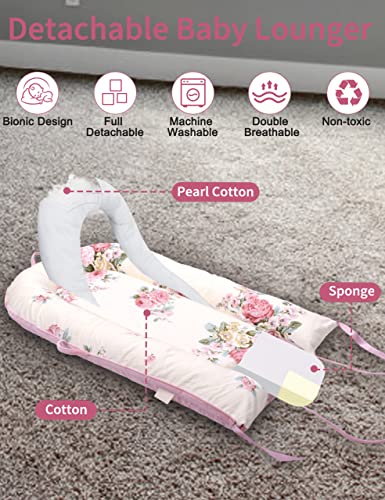 Baby Lounger Bed Newborn Sleeping Bed Cover Cotton Breathable Co Sleeping Nest Bed Baby Essential Machine Washable, Strong Zipper, Adjustable Size