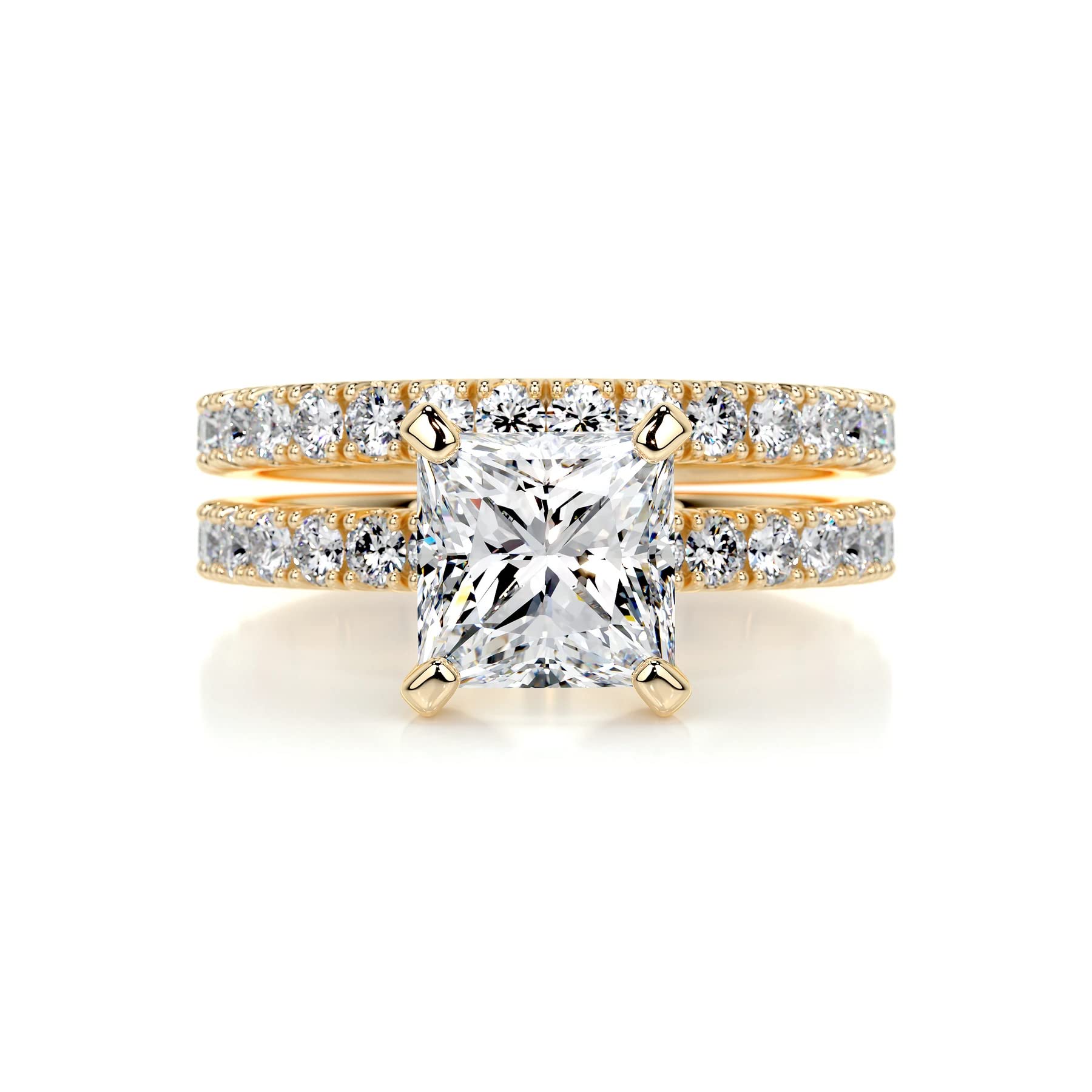 Ayafee 1 CT Center Princess Cut Moissanite Wedding Sets, Platinum Plated Silver Wedding Ring Sets - Size 10