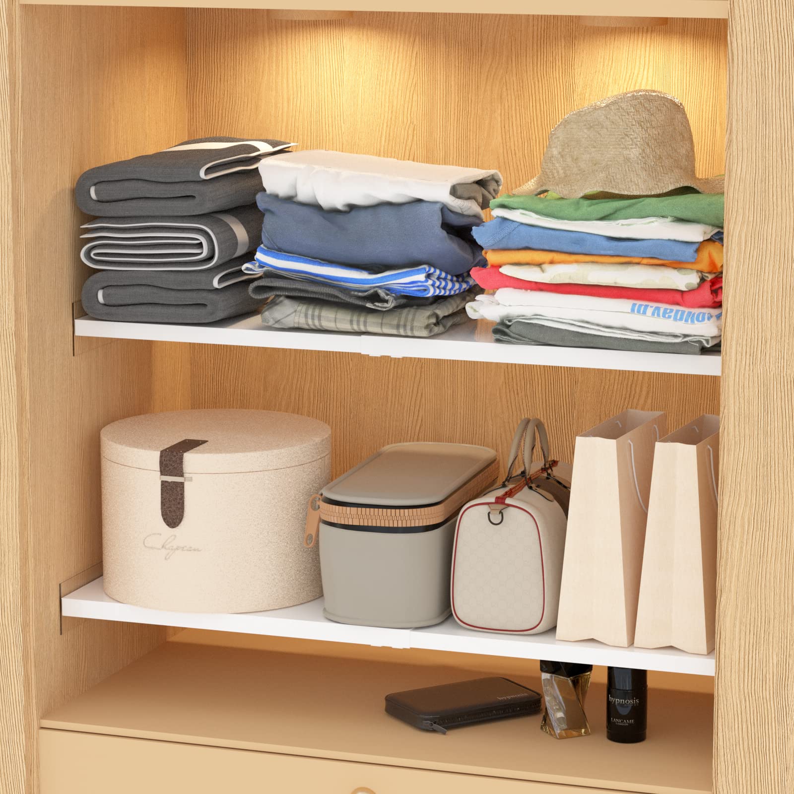 Redrubbit Adhesive Expandable Closet Shelf Organizers, No Drilling Heavy-Duty Metal Divider Separator for Kitchen Cabinet Wardrobe Cupboard Kitchen Bathroom Laundry Room，7.87"Width-2 pack