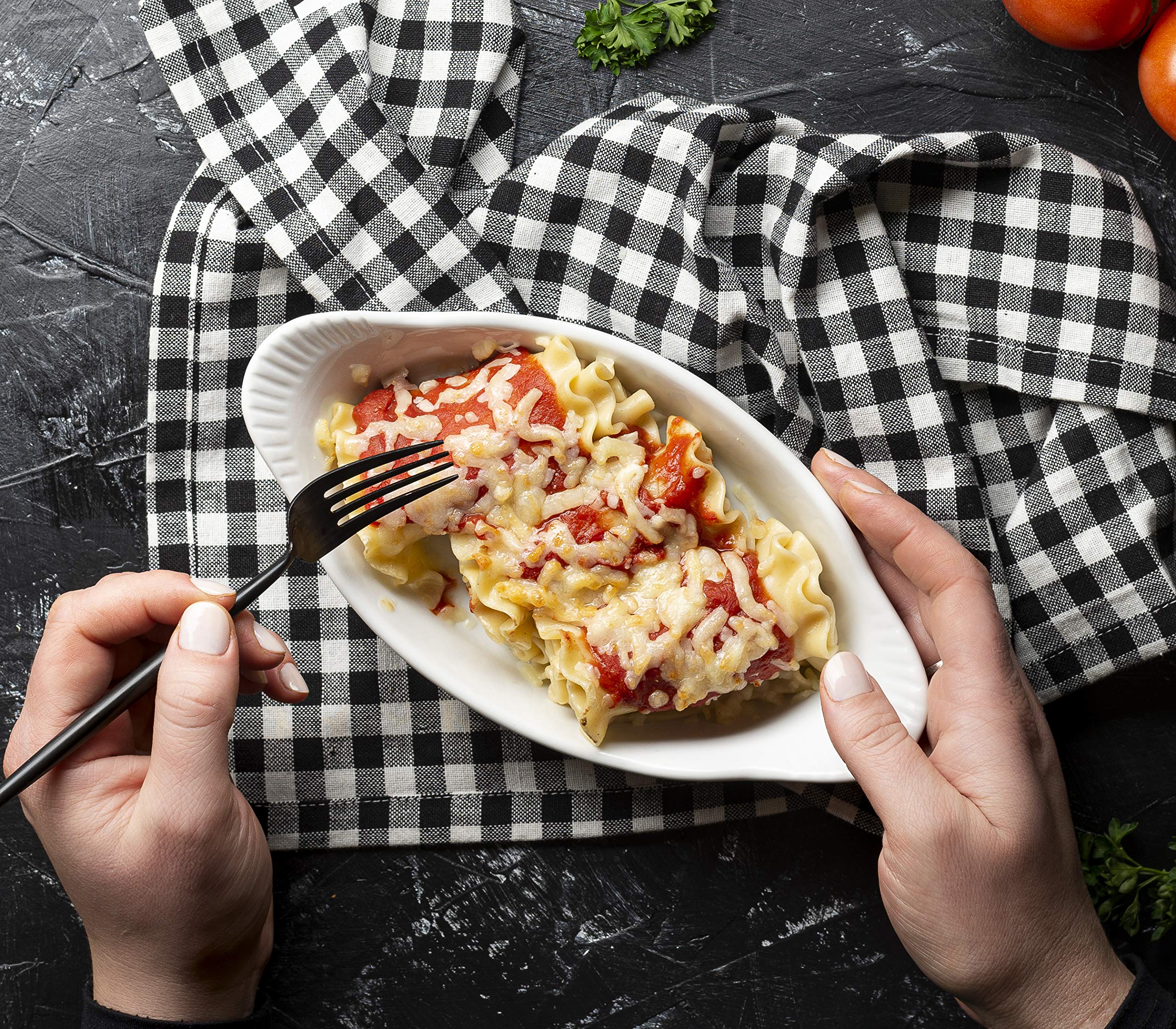 Au Gratin Baking Dishes, Ceramic, Kook, for Casseroles, Lasagna & Cobblers, Individual Serving, Set of 6, Oven, Microwave & Dishwasher Safe Bakeware, oz, White