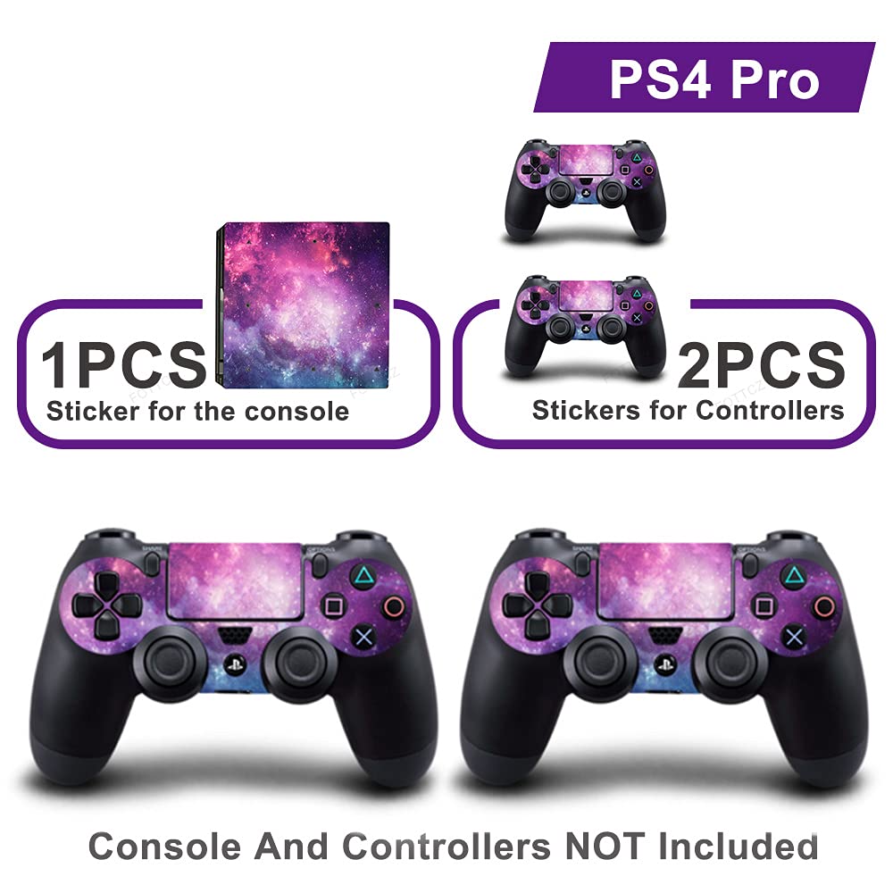 FOTTCZ Full Body Purple Cosmic Nebular Protective Vinyl Skin Decal for PS4 Pro Console and 2PCS PS4 Pro Controller Skins Stickers