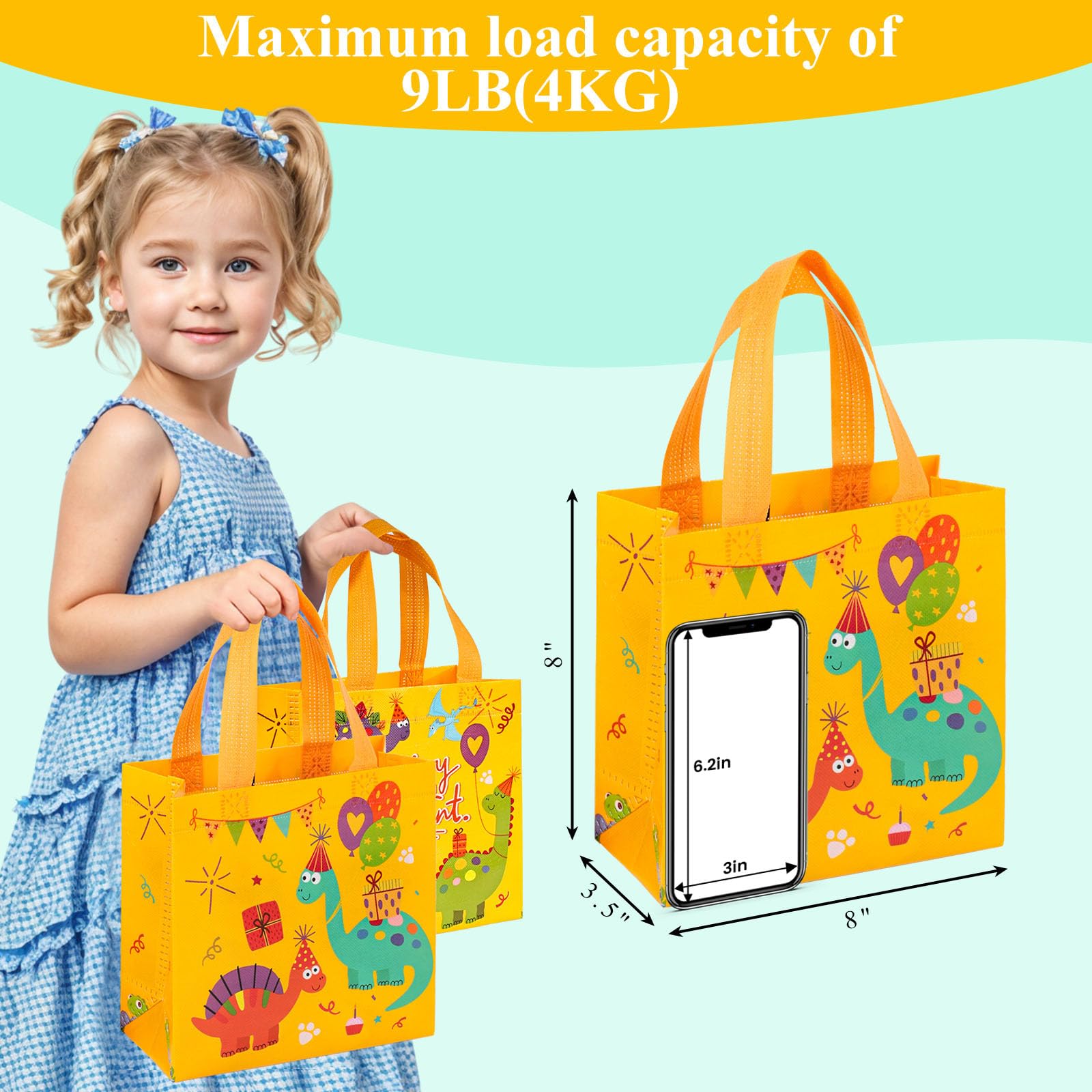 VGOODALL 6PCS Gift Bags with Handles, 8" x 3.5" x 8" Reusable Gift Wrap Bags Large Gift Bags Dinosaur Theme Tote for Kids Birthday Party