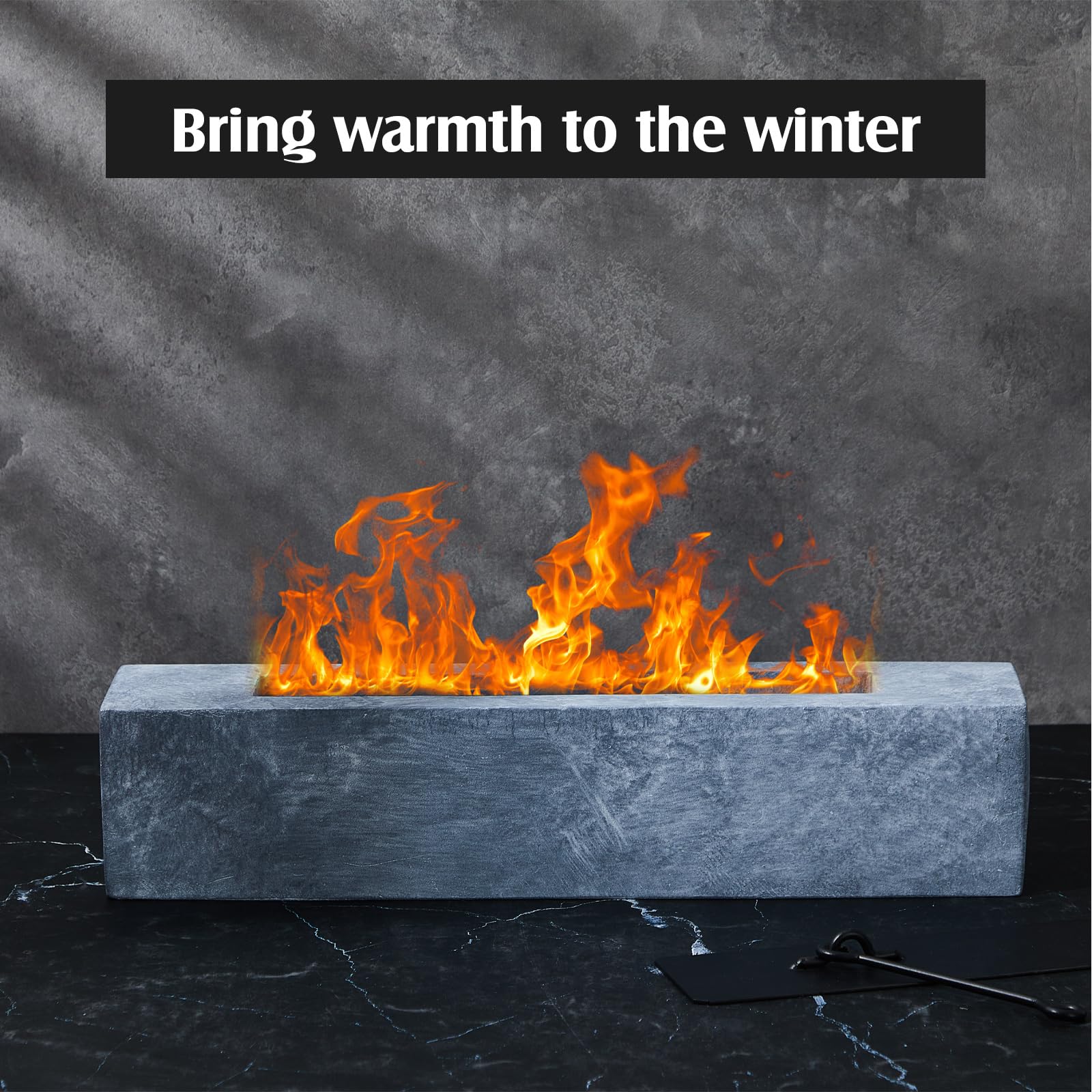 Barydat 2 Pieces Large Rectangle Tabletop Fire Pit Concrete Portable Table Top Fireplace Bioethanol Fireplace for Indoor Outdoor Garden, 14.5 x 3.1 x 3.1 Inches, Ethanol Fuel Not Included