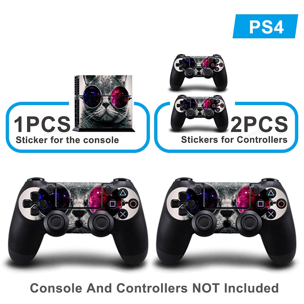 FOTTCZ Whole Body Vinyl Skin Sticker Decal Cover for PS4 Console and 2PCS Controllers Skins Cool Cat