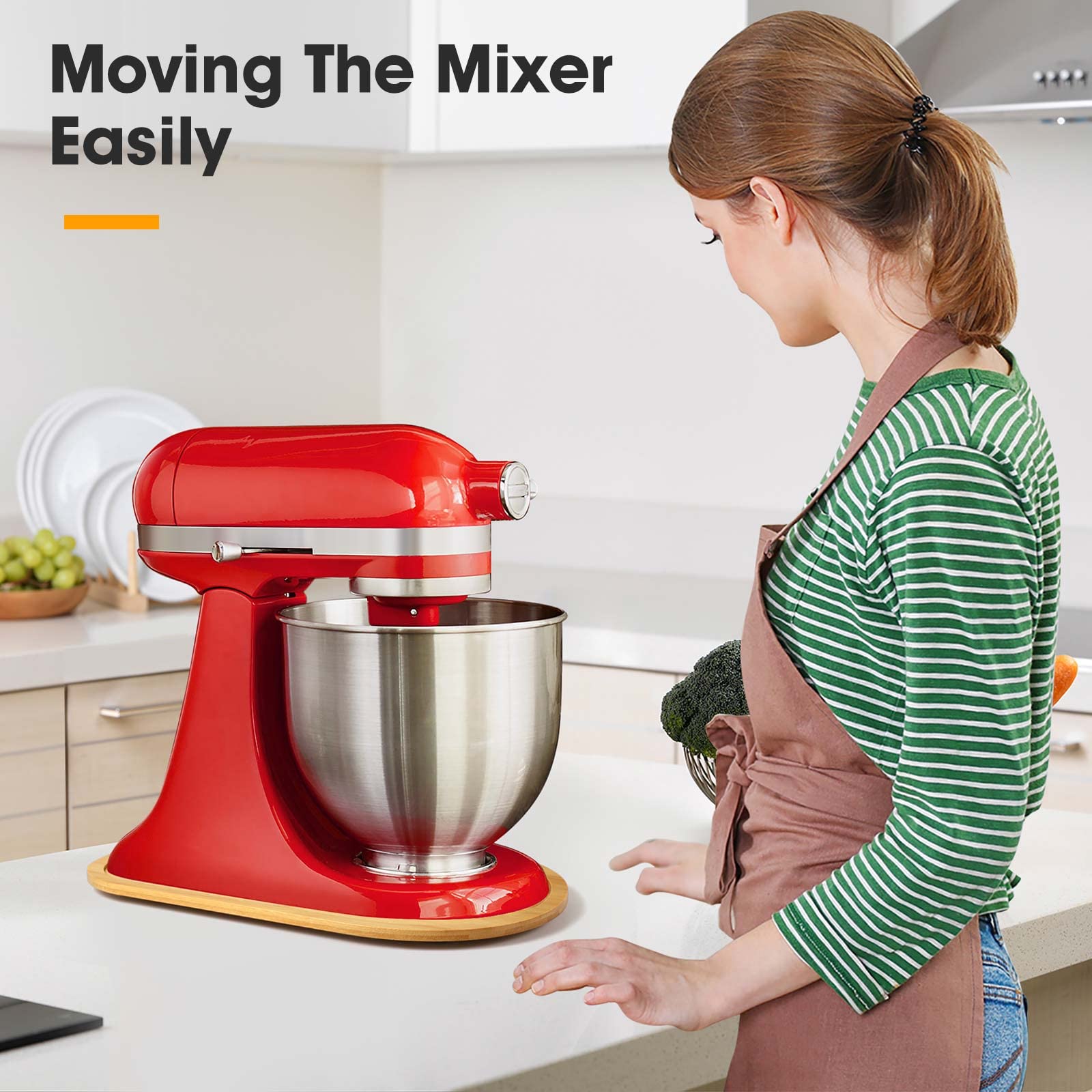 Bamboo Mixer Slider Mat, Kitchen Appliance Slider Compatible with Kitchenaid 4.5-5 Qt Tilt-Head Stand Mixer, Mixer Mover Sliding Caddy Tray, Kitchen Aid Mixer Accessories (Small)