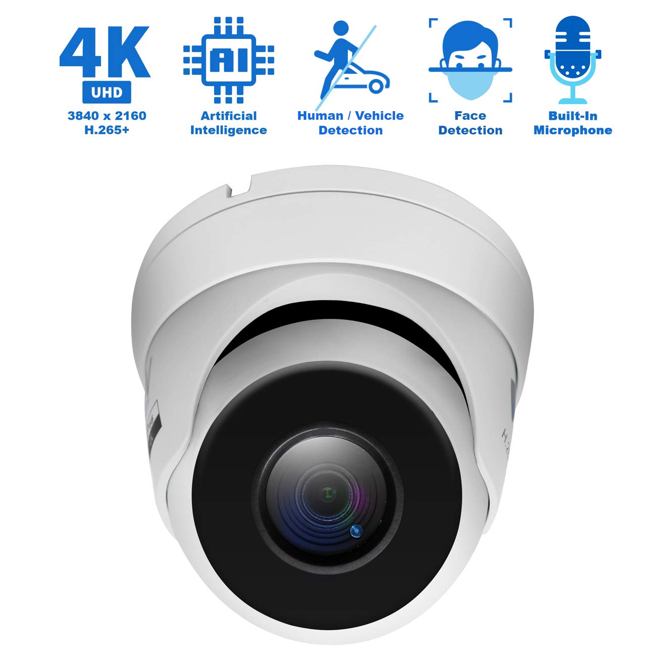 GW Security 8 Channel Smart AI PoE NVR Ultra-HD 4K (3840x2160) Security Camera System with 4 x 4K (8MP) 2160P Face Recognition/Human/Vehicle Detection Waterproof Surveillance IP Dome Camera