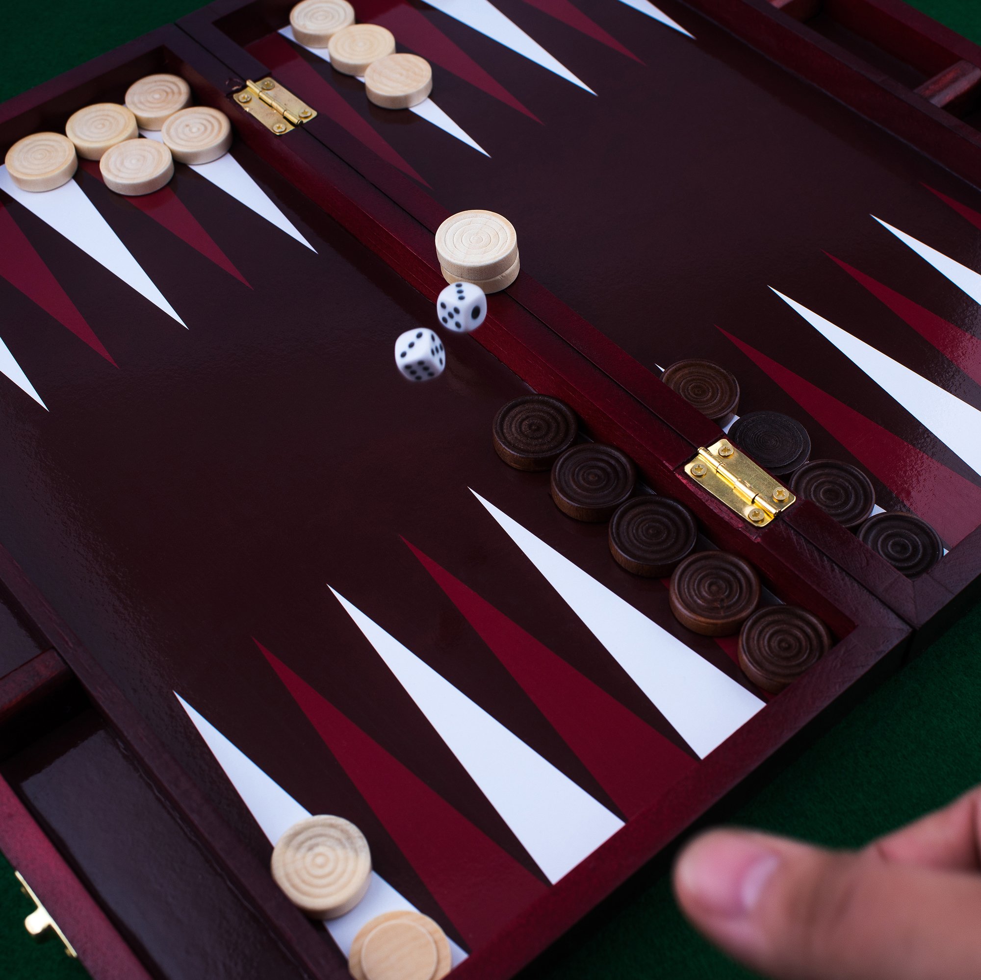 Backgammon Set by Classic 14" Folding Wooden Board Game with 30 Checkers, Doubling Cube, Dice