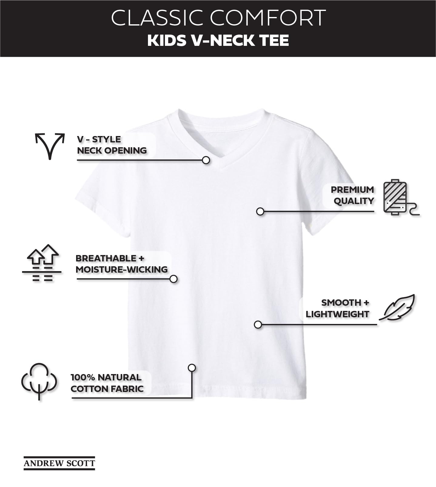 Andrew Scott Boys' 12 Pack V Neck T Shirt/Cotton Color Undershirts - Bonus Pack of 12 (12 Pack-Multi Color, Large 14-16)