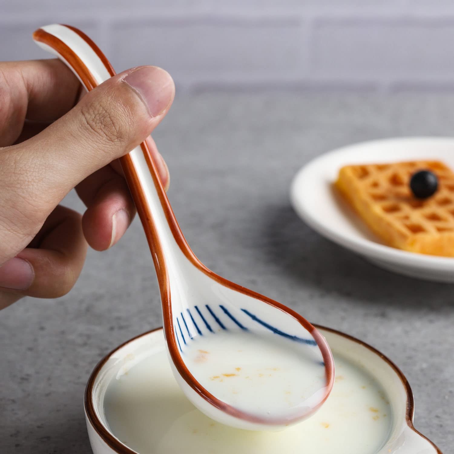 Asian Soup Spoon Ceramic Ramen Spoons Korean Spoons Porcelain Japanese Soup Spoon for Ramen Noodles Pho Miso Dumpling 4pcs (Style 1)