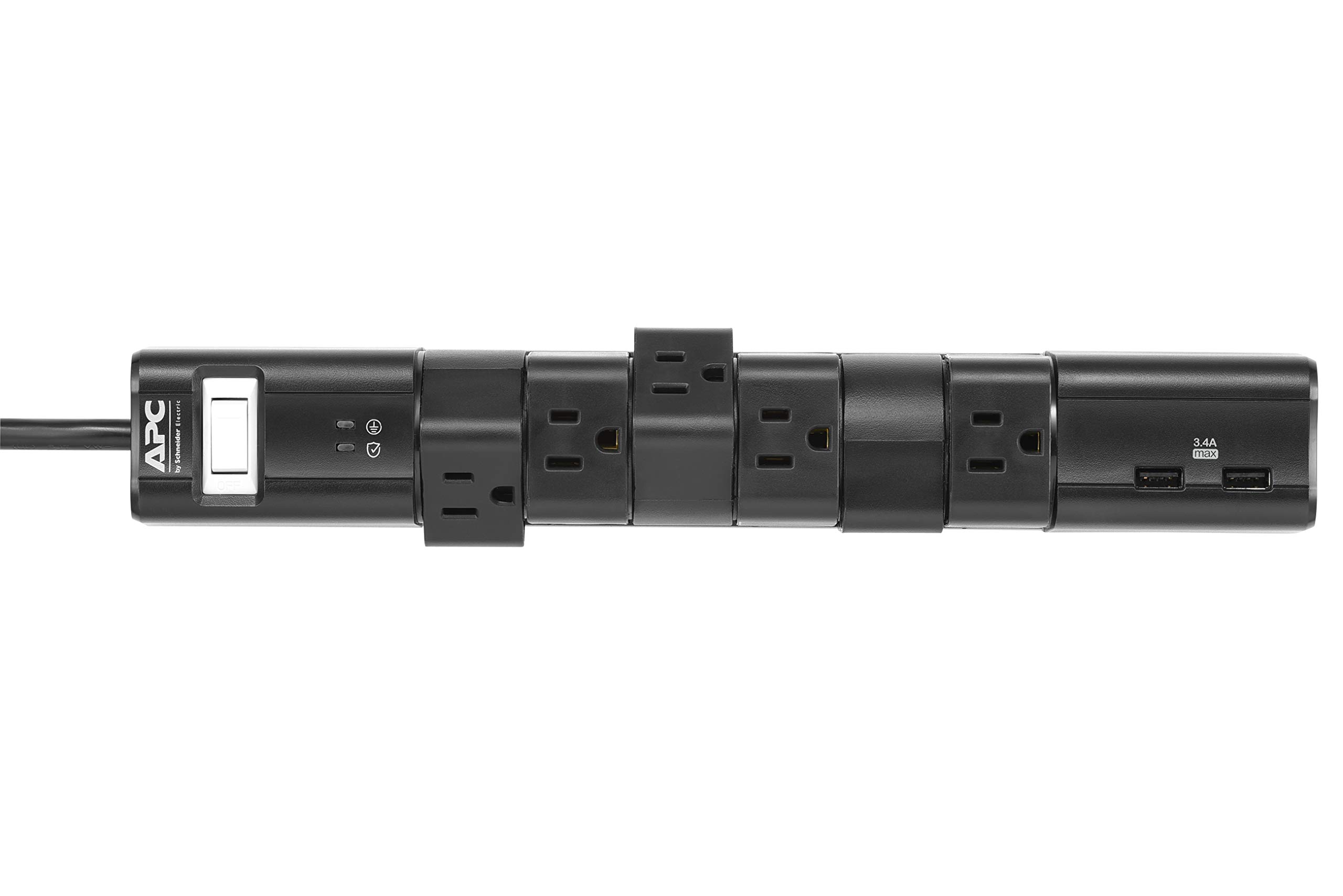 APC Surge Protector with USB Charging Ports, PE6RU3, Rotating Power Strip, 1080 Joule, Flat Plug, 6 Outlet Power Strip
