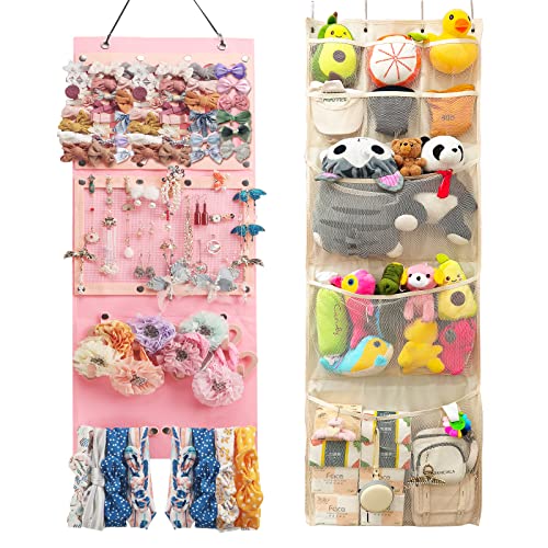 AVITORO 2 pack Hair Bows Holder+1 pack Over The Door Organizer Storage for Stuffed Animal Holder
