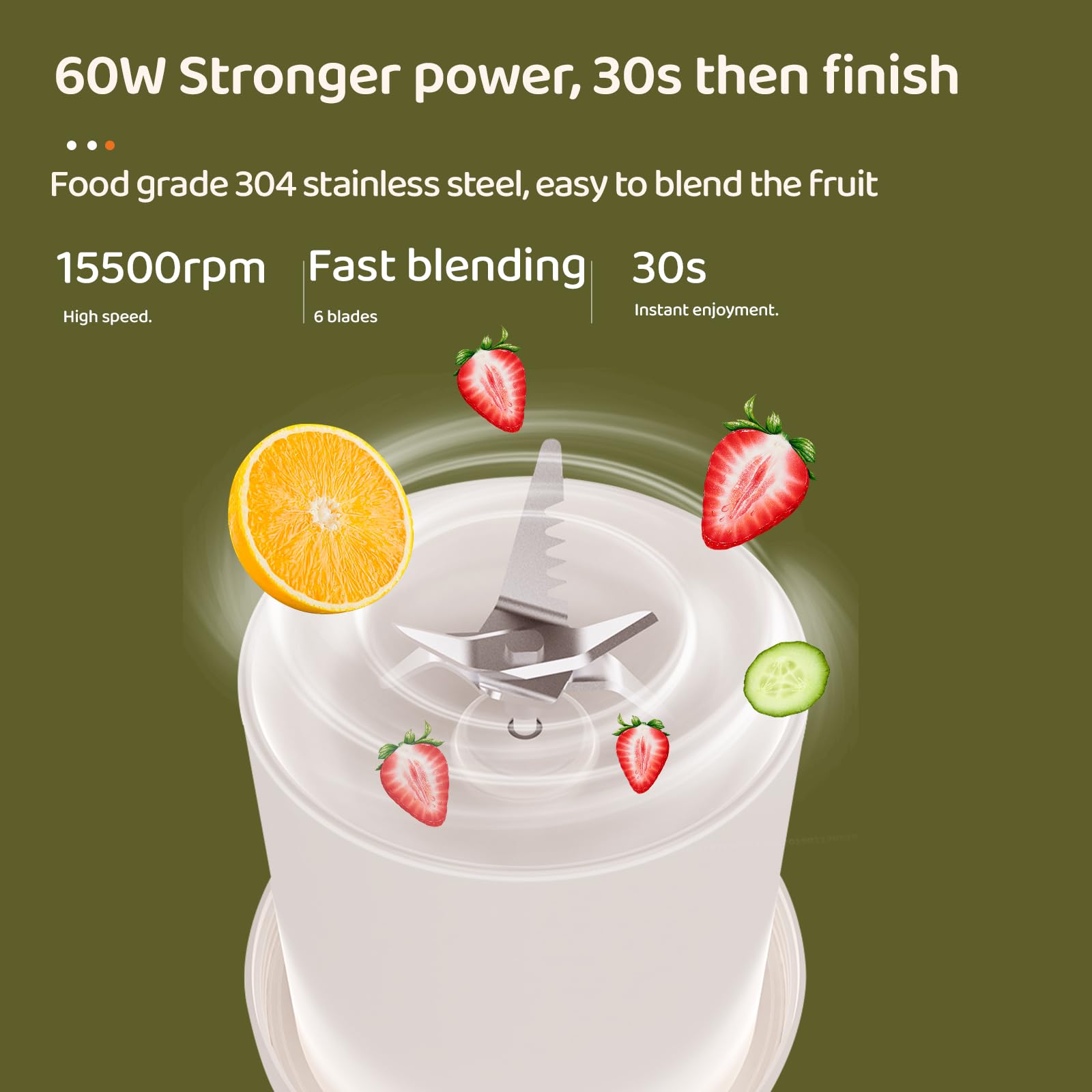 Asa Vea Mini Blender for Smoothies and Milkshakes, Portable Blender, Rechargeable, Personal Size Blender with Quota Outer Travel Lid with 6 Blades, 17 oz for Outdoors, Camping (Black-550ml)