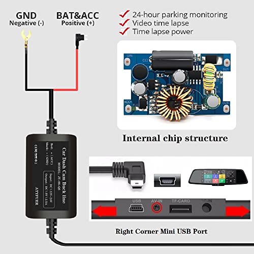 ATYFUER Dash Cam Hardwire Kit GPS Charger Cable GPS Navigator Charger Cable Mini USB Hard Wire Kit Dash Cam Power Cable for 12V Car and 24V Truck(11.5ft)