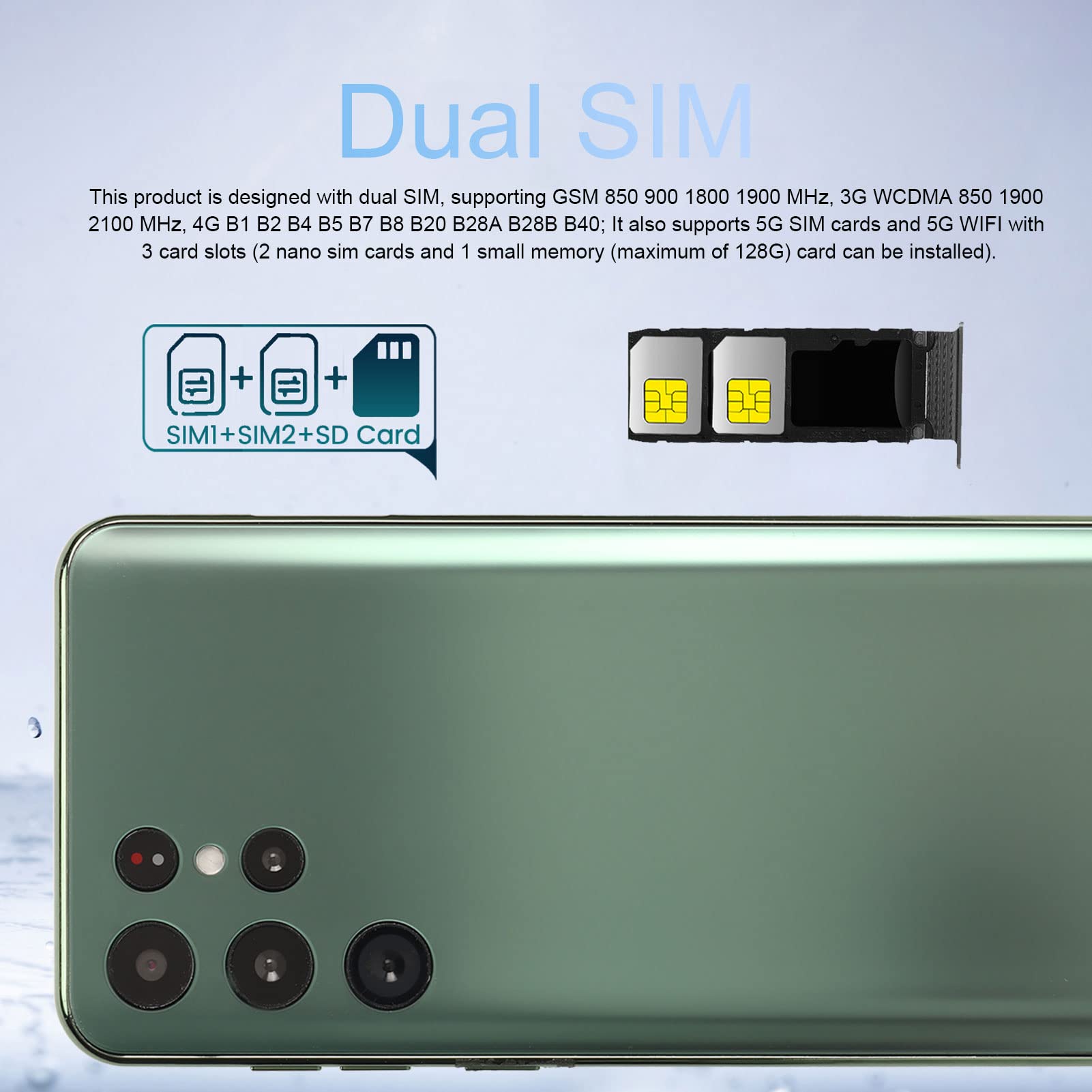 ANGGREK 6.52 Inch Smart Phones with Handwriting Pen Face Unlock 4G 5GWifi Mobile Phone for Adults 6G 128G 100β240v (Green)