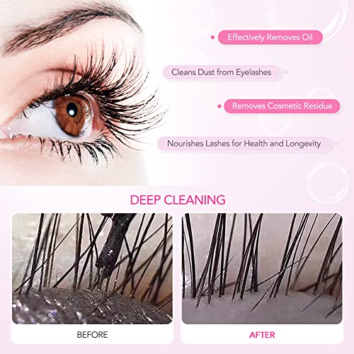 AuReve Eyelash Extension Cleanser Lash Shampoo Eyelash Extension Shampoo Lash Foam Cleanser Eyelid Cleanser for Makeup Remover Eyelash Care, Paraben & Sulfate Free for Salon and Home Use (Rose 600ml)