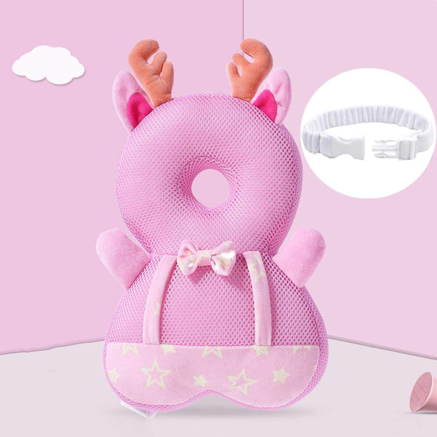 Baby Toddlers Head Protective Adjustable Infant Safety Cushion Pads Baby Head Protector Baby Back Protection Prevent Suitable from 6months (Elk)