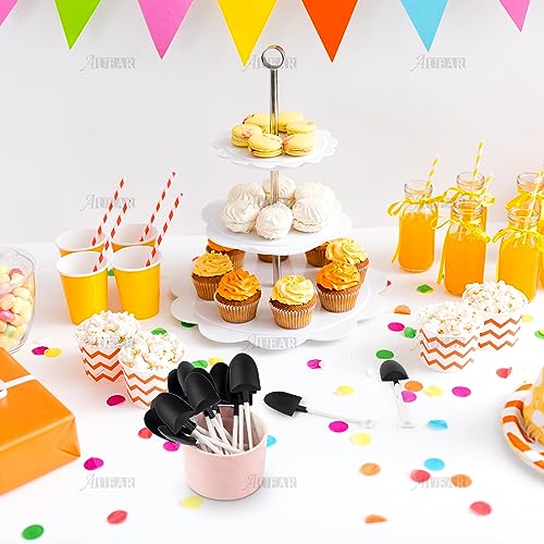 AUEAR 100 Pack Mini Shovel Shape Spoons Black Plastic Shovel Disposable Cute Dessert Spoons for Ice Cream Pudding Yogurtn
