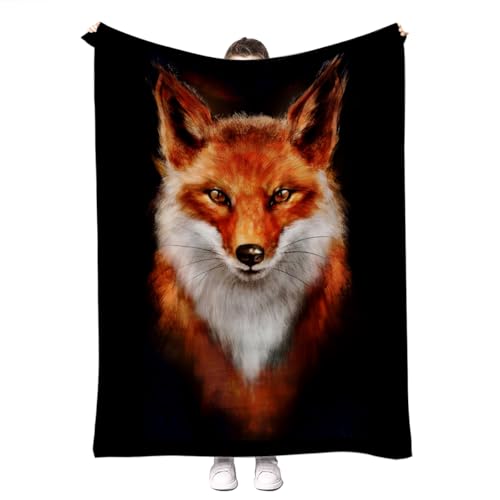 Fox Blanket Decor Soft Plush Sherpa Warm Animal Flowers Fleece Blankets Living Room Breathable Lightweight Throw for Kids Girls Boys Adult (100x130cm(40"x50"))