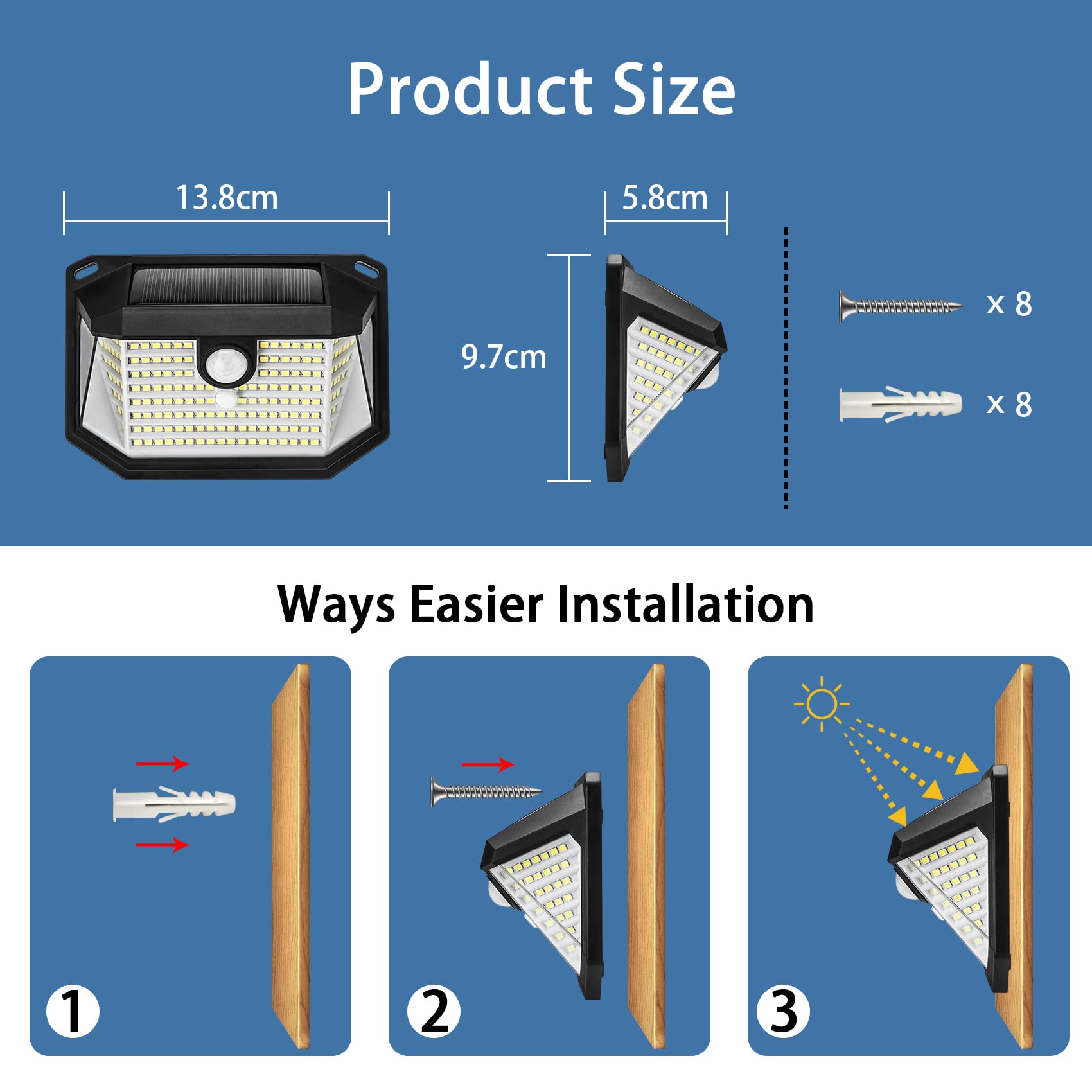 LSTBMPP Solar Lights Outdoor, [178 LED/4 Pack] Solar Motion Lights, 3 Working Modes Solar Powered Lights with 270°Wide Angle IP65 Waterproof Solar Security Wall Lights for Garden Patio Yard