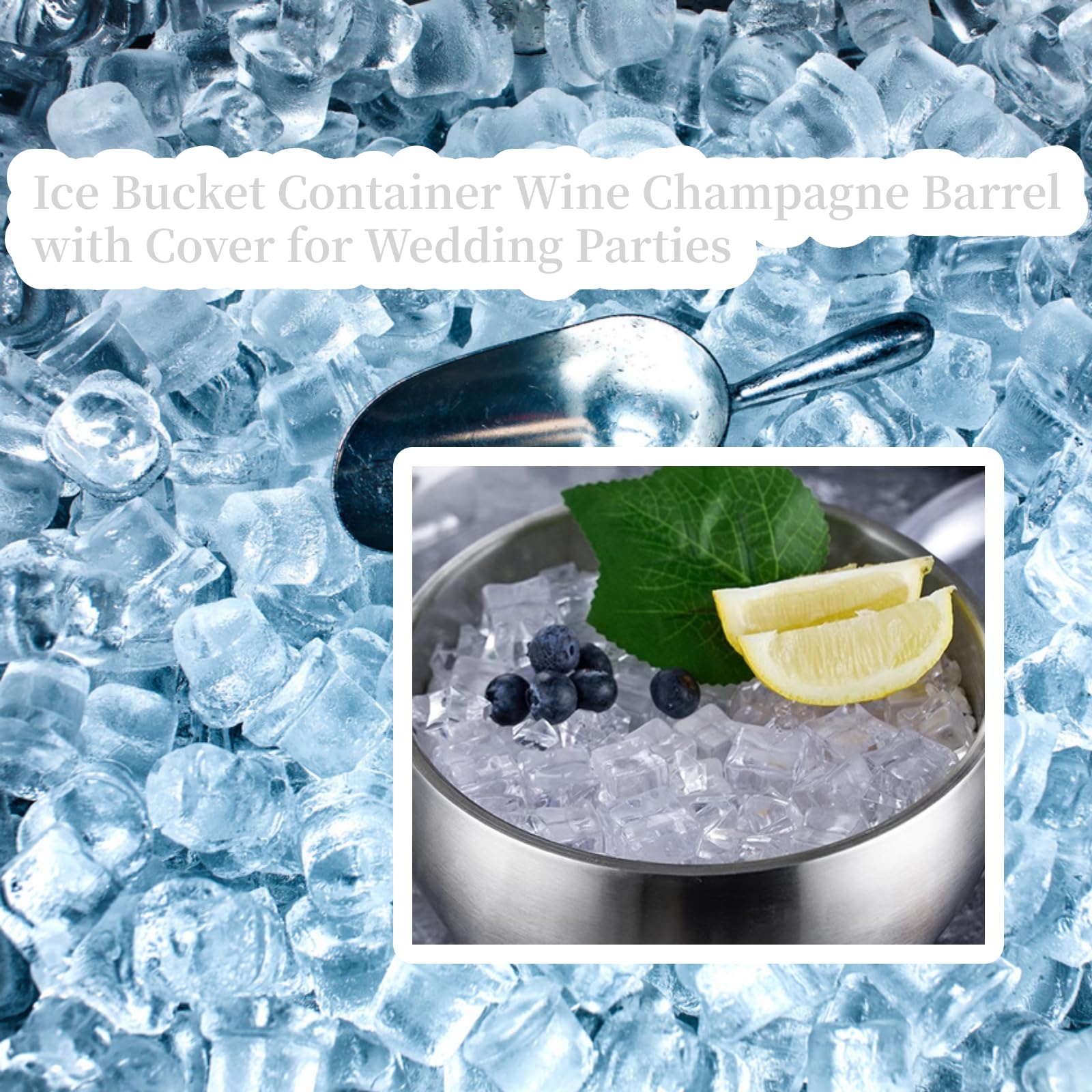 AUNMAS Double-Wall Stainless Steel Insulated Ice Bucket with Lid, 2 L, Spherical, Silver, Keeps Ice Cold & Dry for Home Bar, Chilling Beer Champagne and Wine