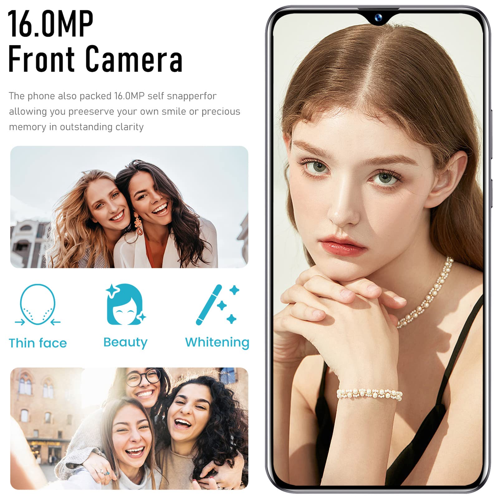 ANGGREK K60 Phone 6.53 Inch 6GB RAM 128GB ROM Face ID FHD Processor Octa Core Smart Phone for Android12 100β240V Black (US Plug)