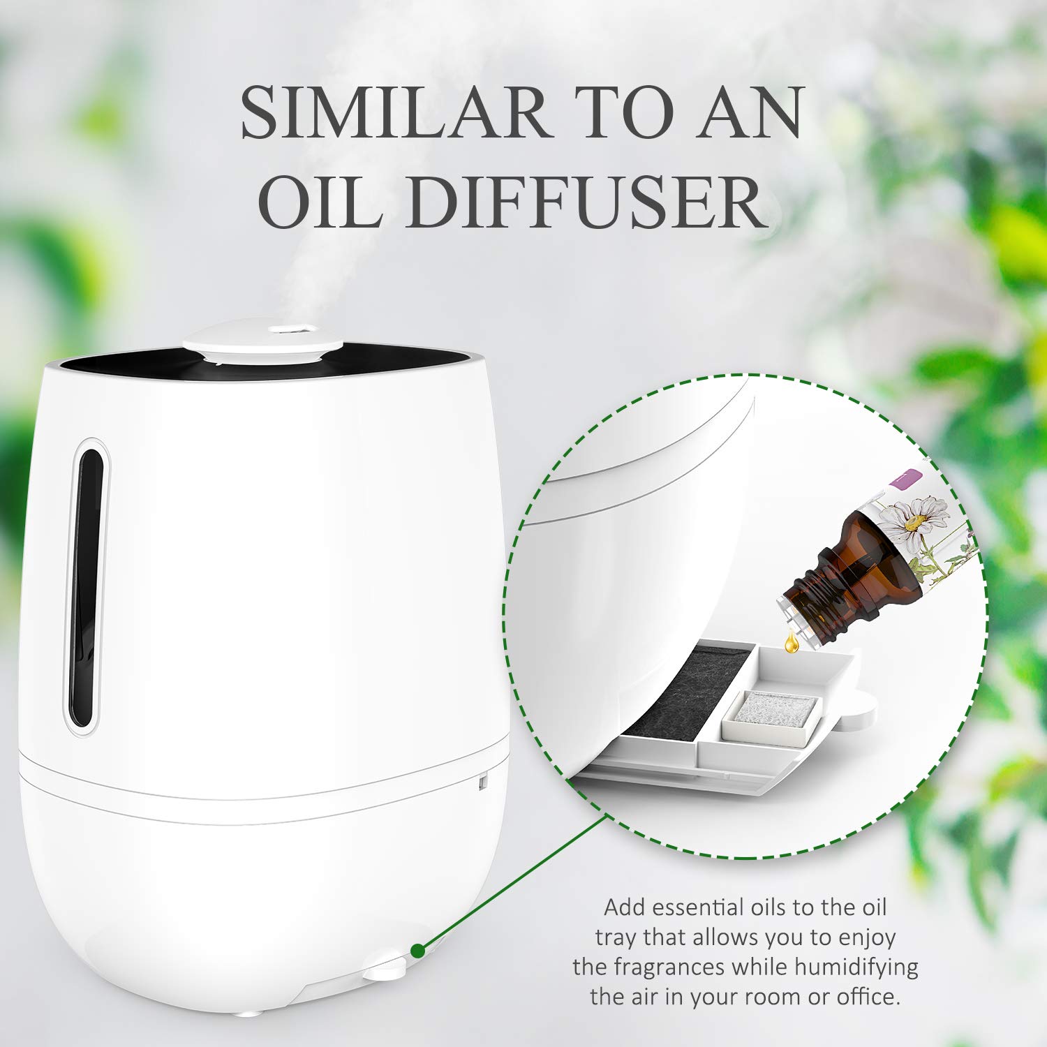 ASAKUKI Cool Mist Humidifier, Large 4L Capacity Ultrasonic Diffuser Vaporizer, Whisper-Quiet Air Humidifier for Home,Office,Bedroom,Baby, Lasts up to 20-60 Hours