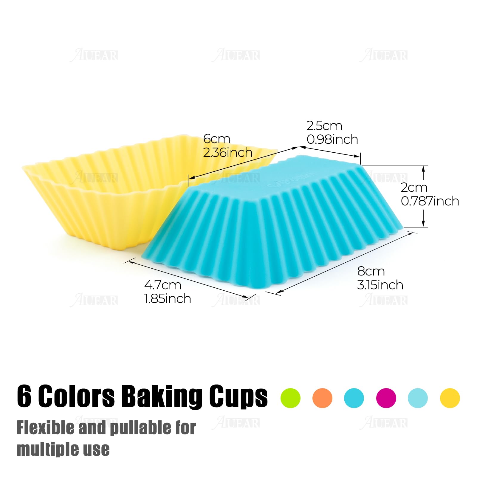 AUEAR, Silicone Mini Reusable Muffin Baking Cup Small Cupcake Holders Random Color Silicone Cupcake Liners Pastry Dessert Cups (24 Pack, Rectangle Cups)