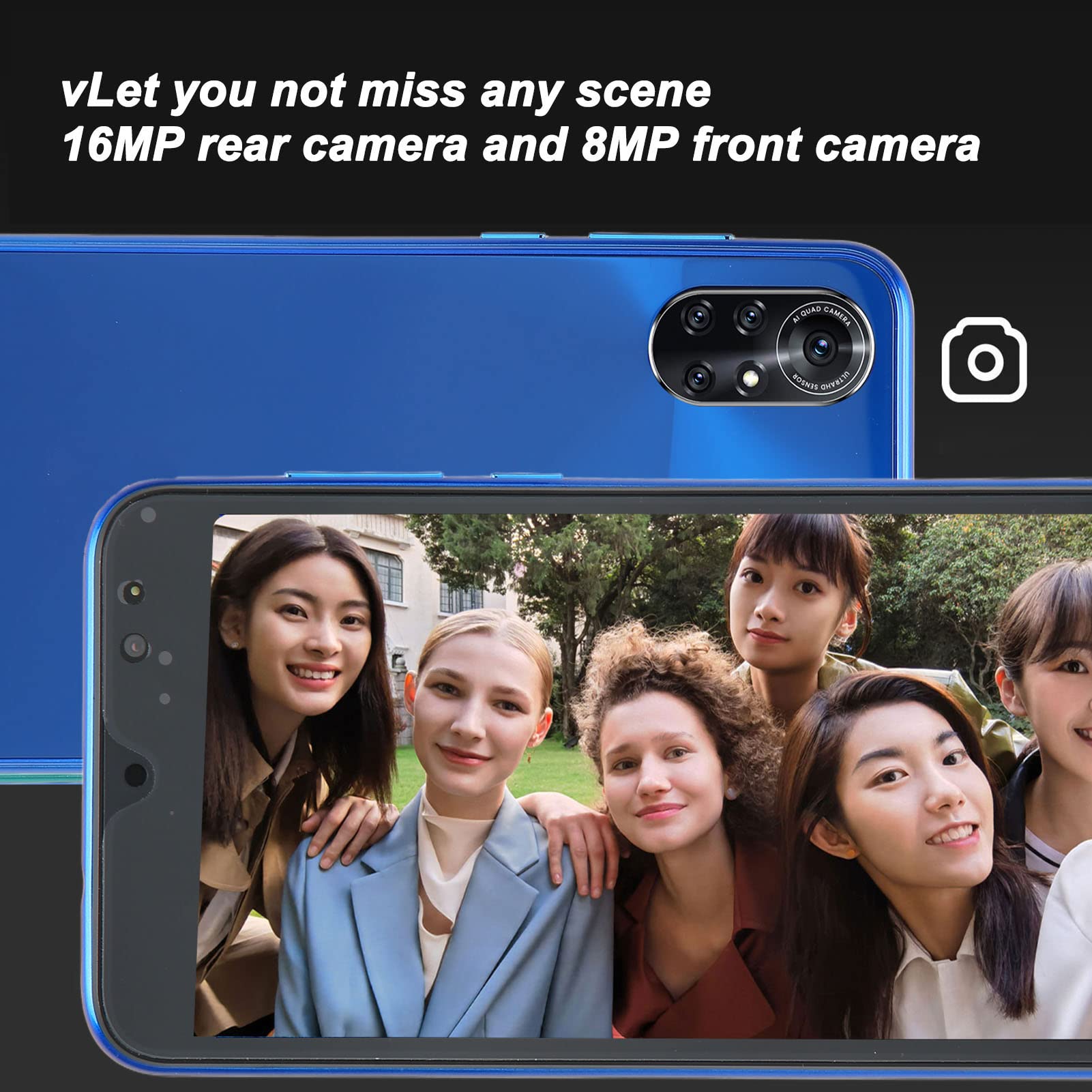ANGGREK Nowa8 Pro 5.5 Inch Smartphone Android 10 4GB RAM 32GB ROM 16MP Rear 8MP Front Camera 100β240V (Blue)