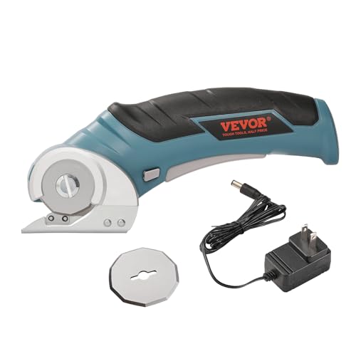 VEVOR Cordless Electric Scissors, 3.6V 2000mAh Mini Electric Rotary Fabric Cutter, 1.6" Sharp Blade, with Replacement Blade and Battery Charger, for Cutting Carpet, Cardboard, Leather, Paper, Plastic