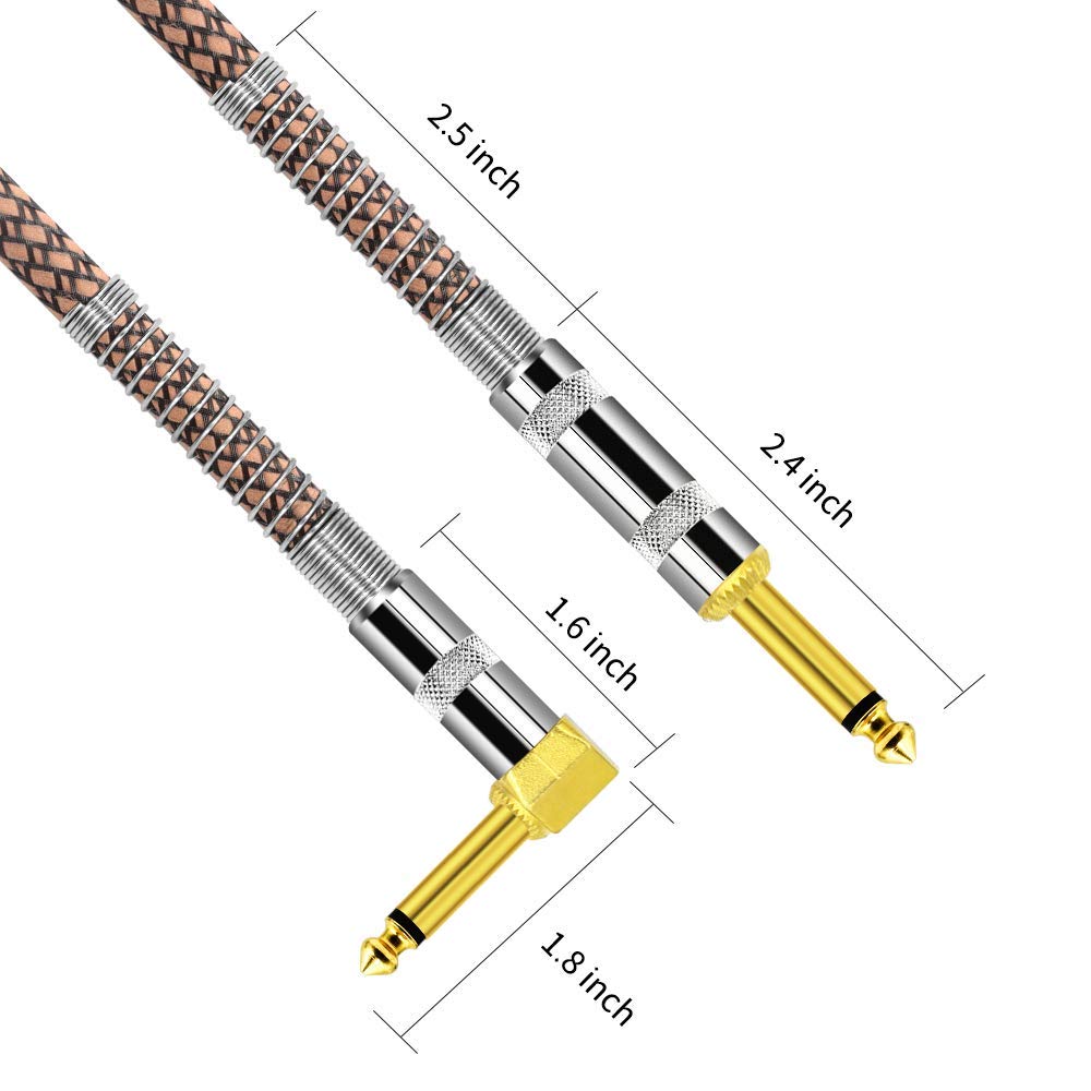 Disino Guitar Cable,1/4 Inch TS Right Angle to Straight Guitar Instrument Cord for Electric Guitar,Bass Guitar, Pro Audio - 6 Feet,Yellow