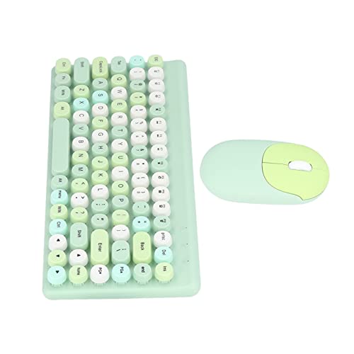 ASHATA Wireless Keyboard Mouse Combo, 86 Keys Retro Round Keycap Cute Mix Color USB Keyboard Mouse Set, 1200DPI Mouse, Gaming Keyboard for Girls, Compatible with Laptops Desktop Computers(Green)