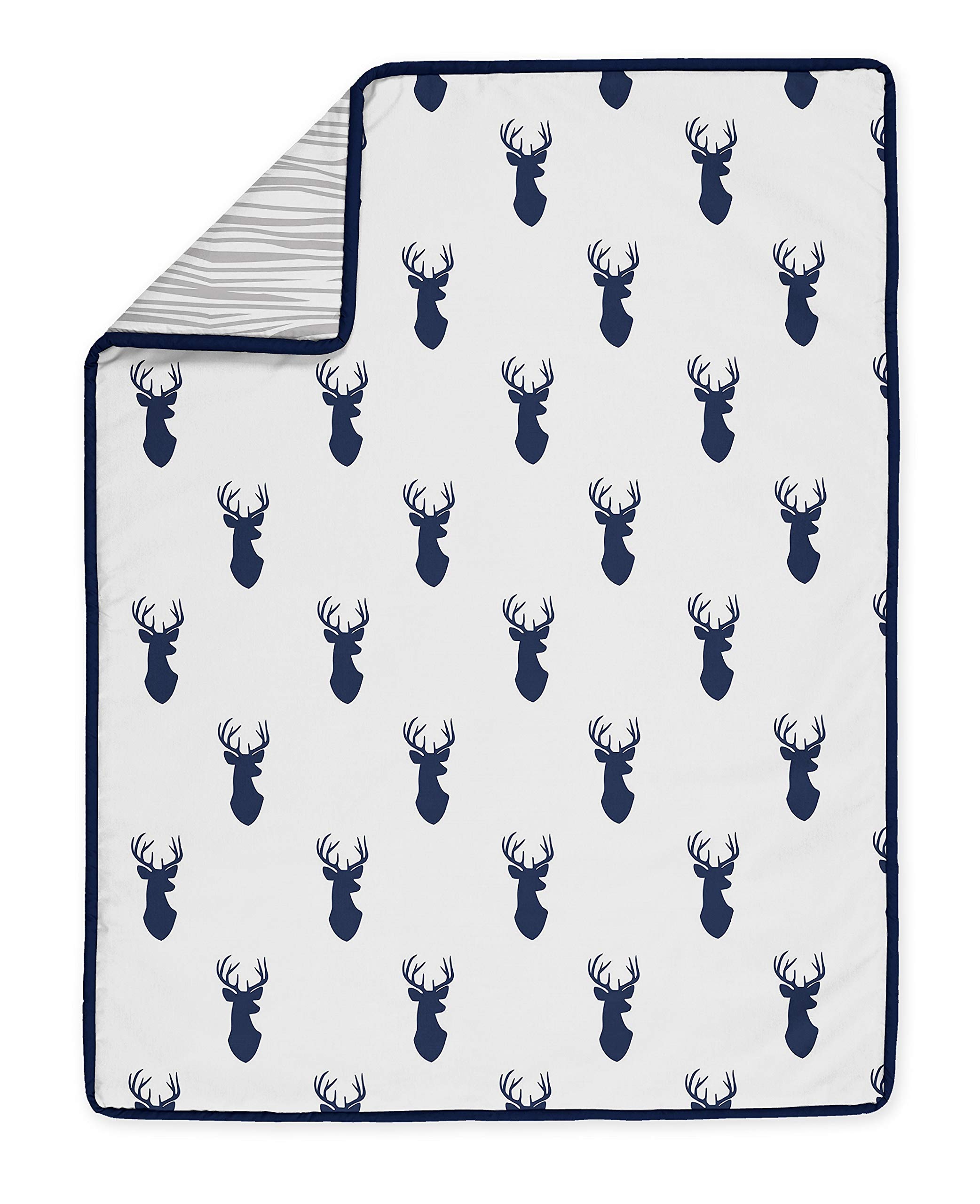 Navy Blue White and Gray Woodland Deer Print Boy Baby Bedding 11 Piece Crib Set