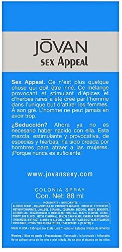 Jovan Sex Appeal for Men Cologne Spray, 3 Fl Oz